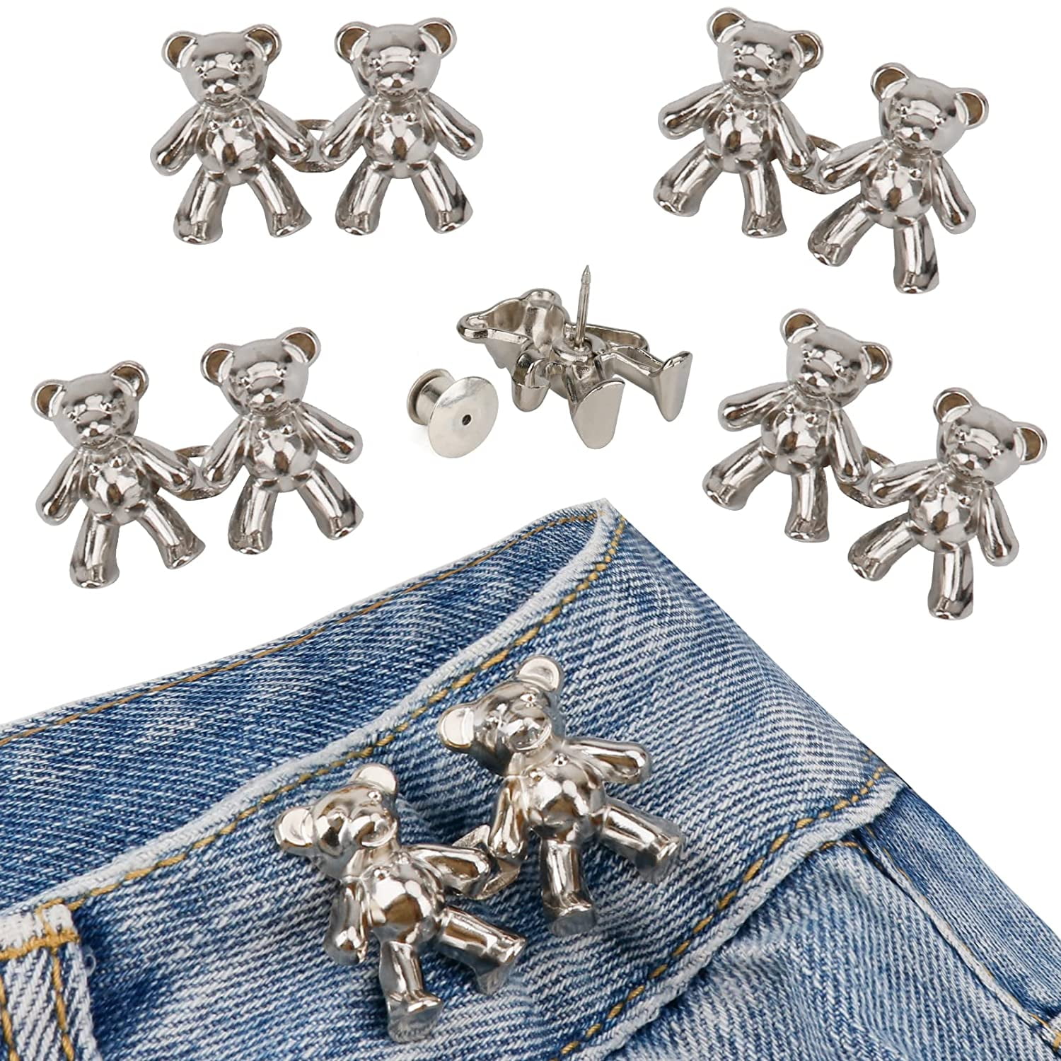 Nvzi Cute Bear Button Pins for Jeans, No Sew and No Tools Instant Pant ...