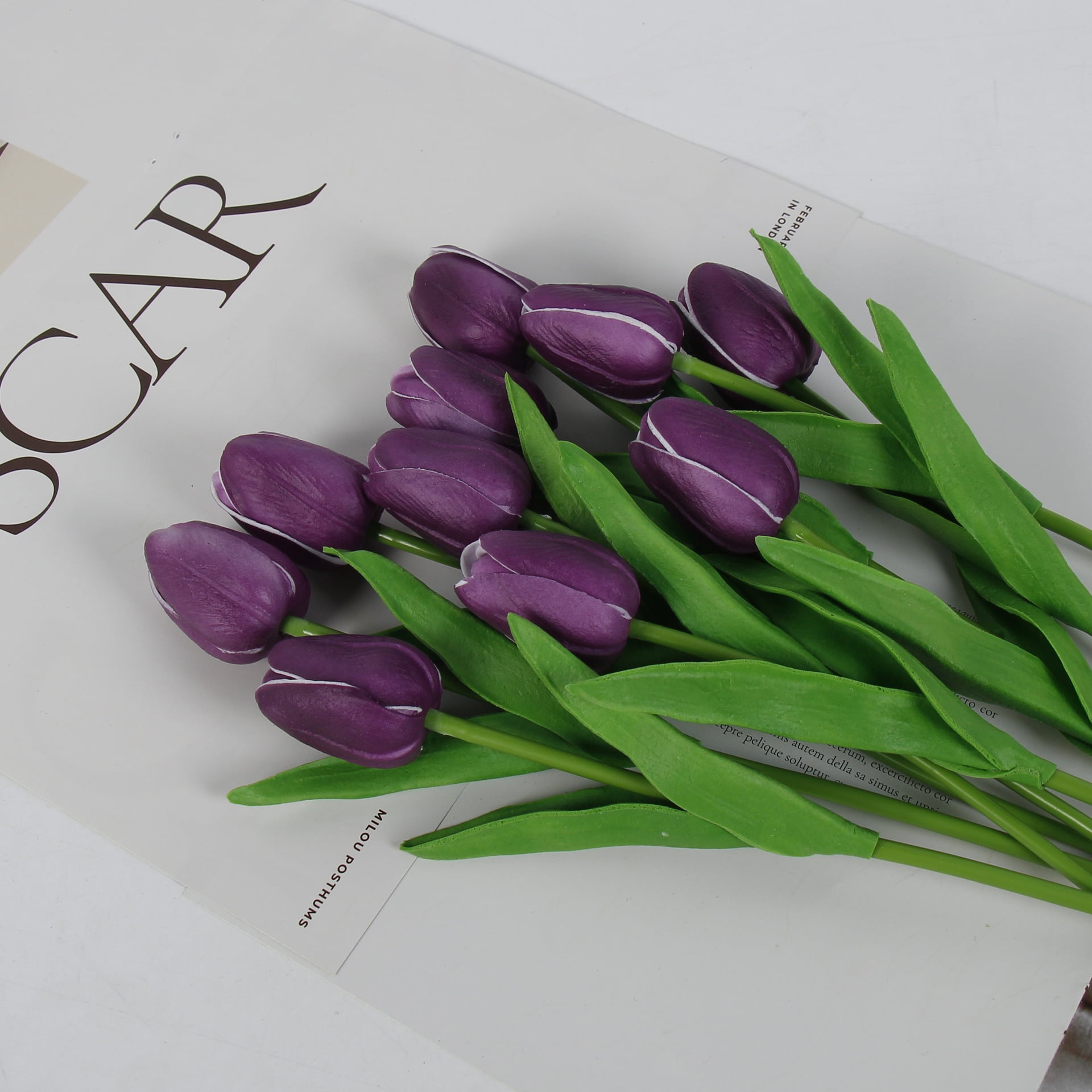 Nvzi Dark Purple artificial tulips -12 pieces, 13 inches long - PU ...