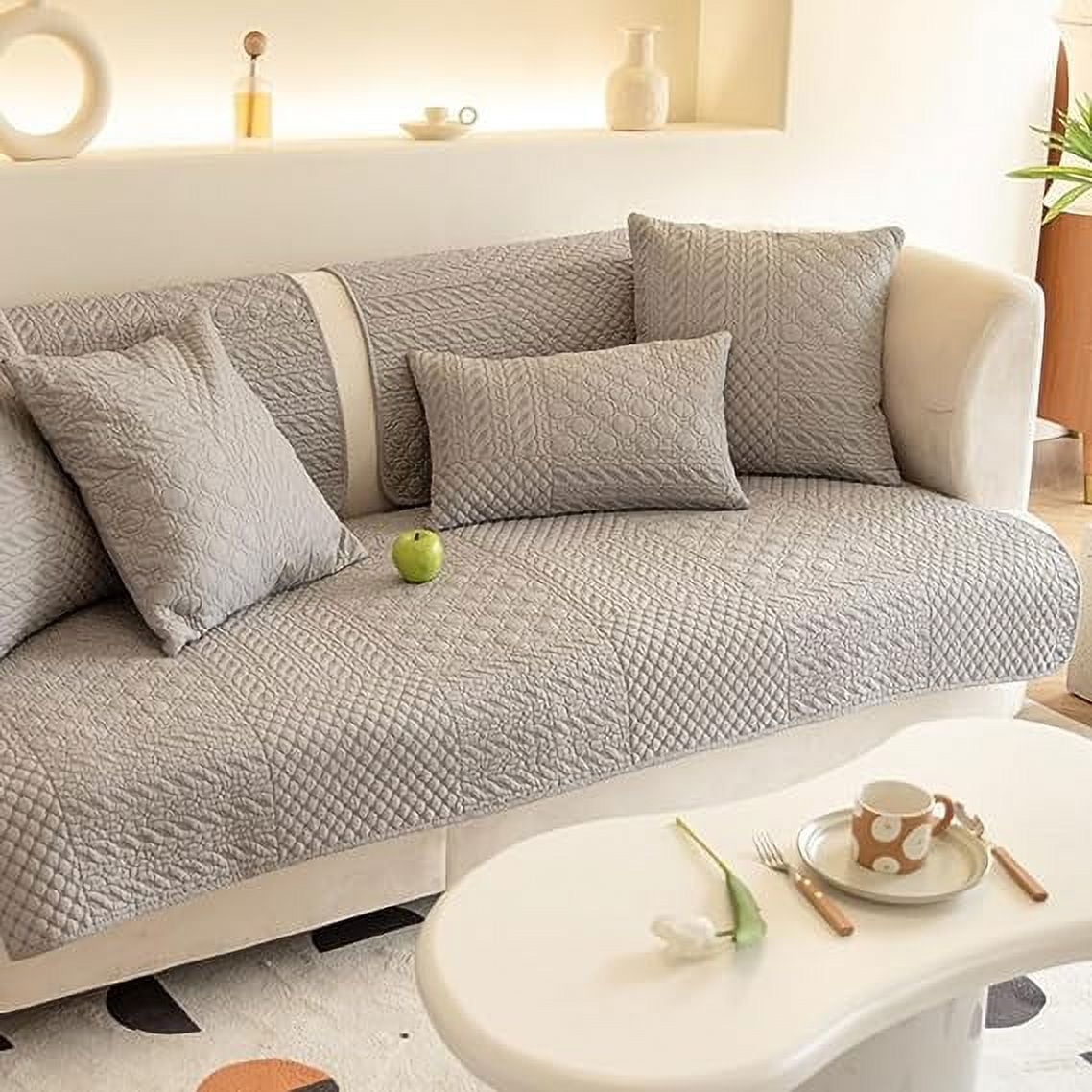 Nvzi Farmhouse Geometric Embroidered Couch Sofa Cover Cotton Quilted ...