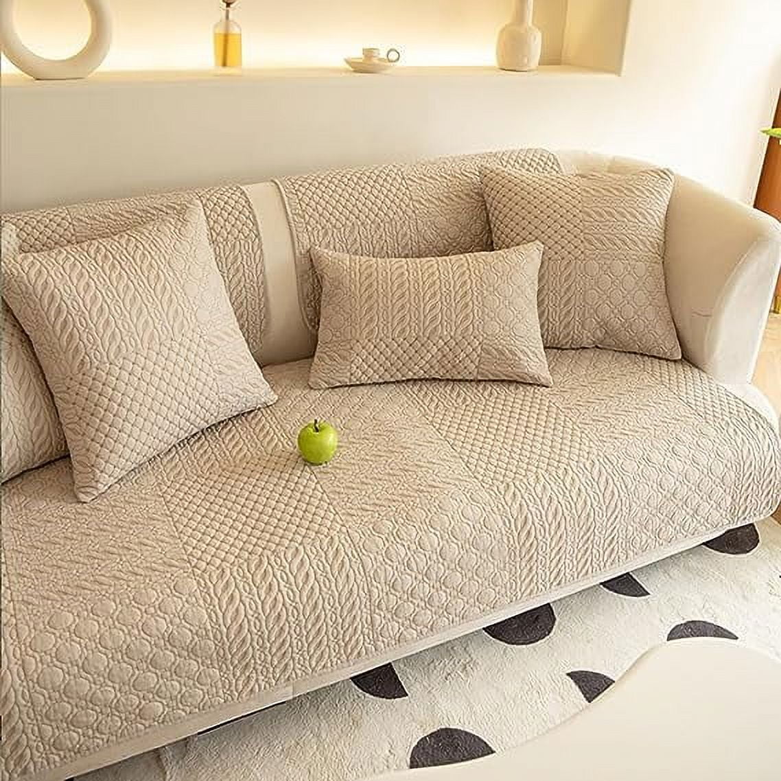 Nvzi Farmhouse Geometric Embroidered Couch Sofa Cover Cotton Quilted ...