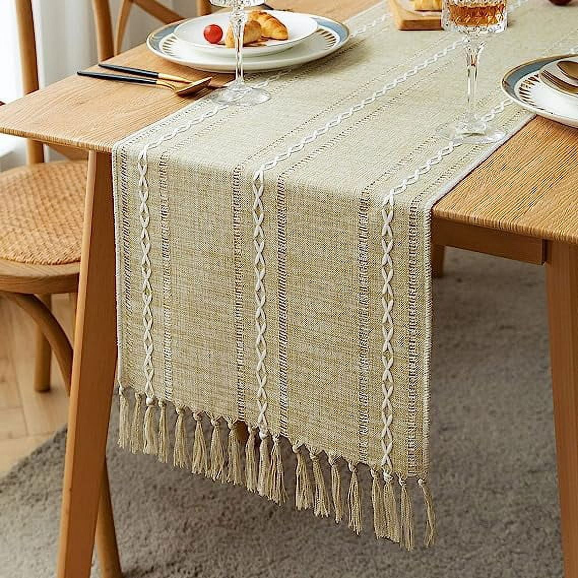 Nvzi Farmhouse Table Runner, Rustic Table Runners 72 Inches Long, Linen ...
