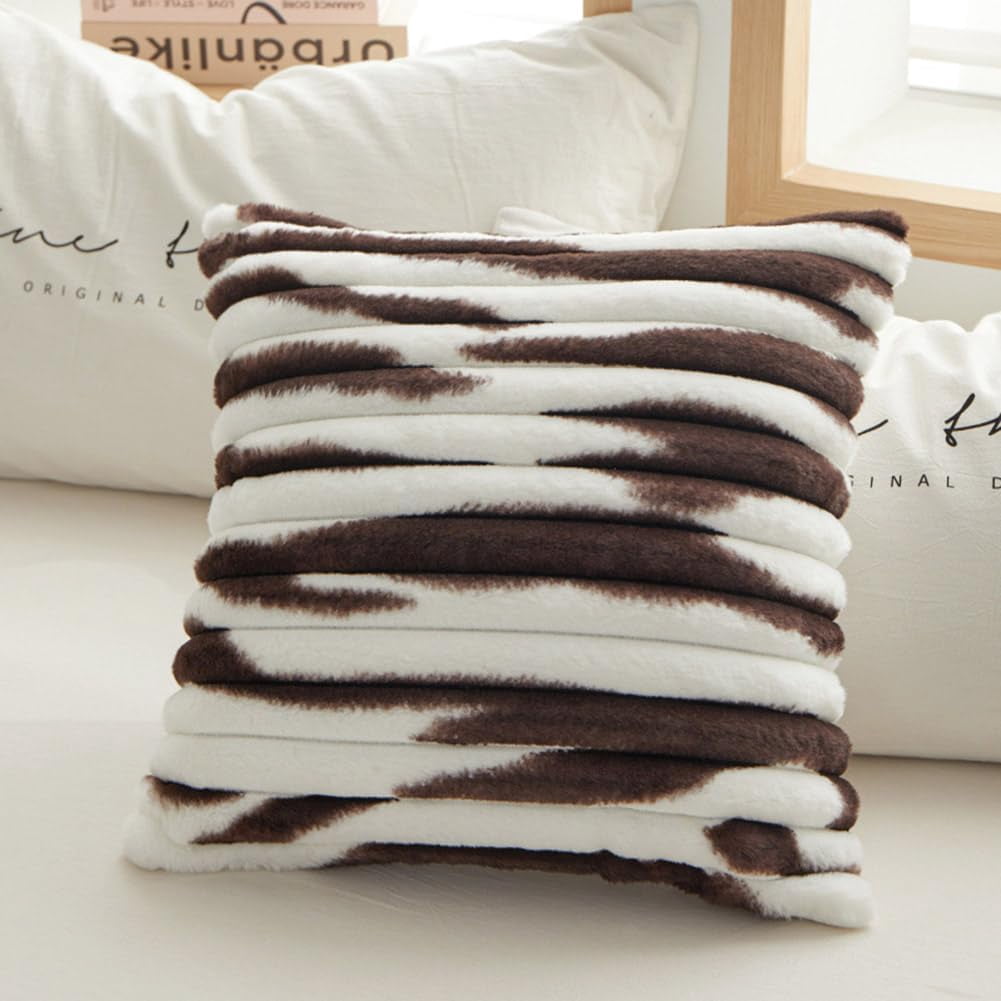 Nvzi Faux Fur Plush Throw Pillow Covers Set of 2, Luxury Fuzzy Striped ...