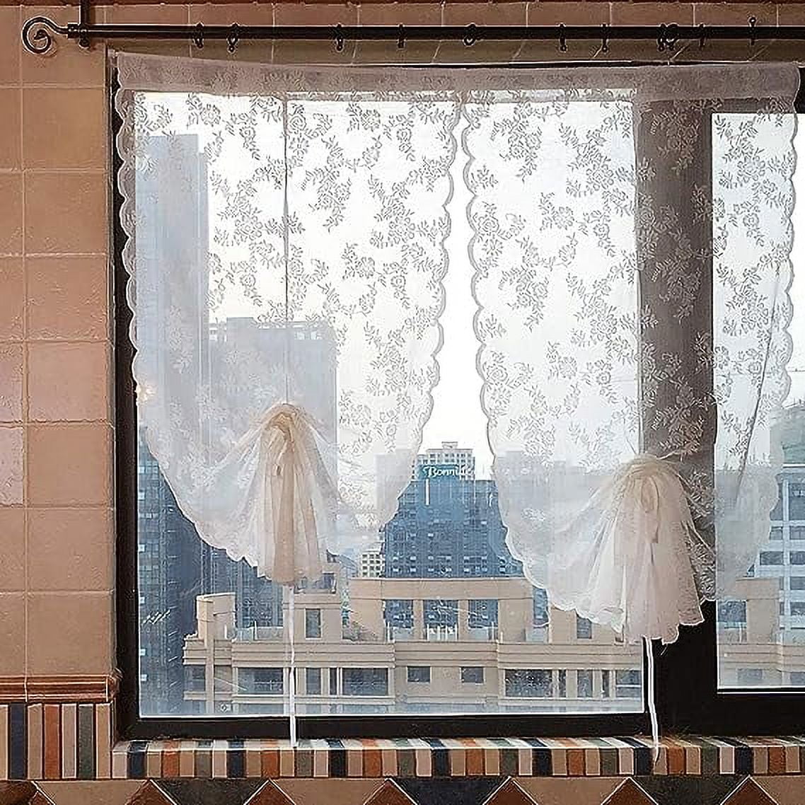 Nvzi Floral Lace Sheer Tie Up Curtain Rod Pocket Country Style ...