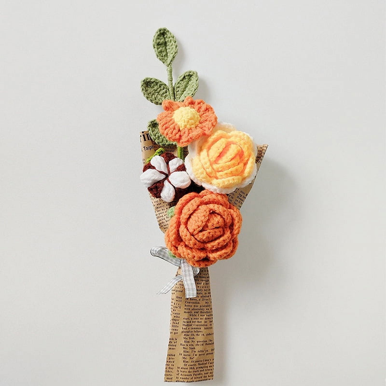 Nvzi Handmade Knitted Crochet Flower Bouquet Crocheted Rose Daisy ...