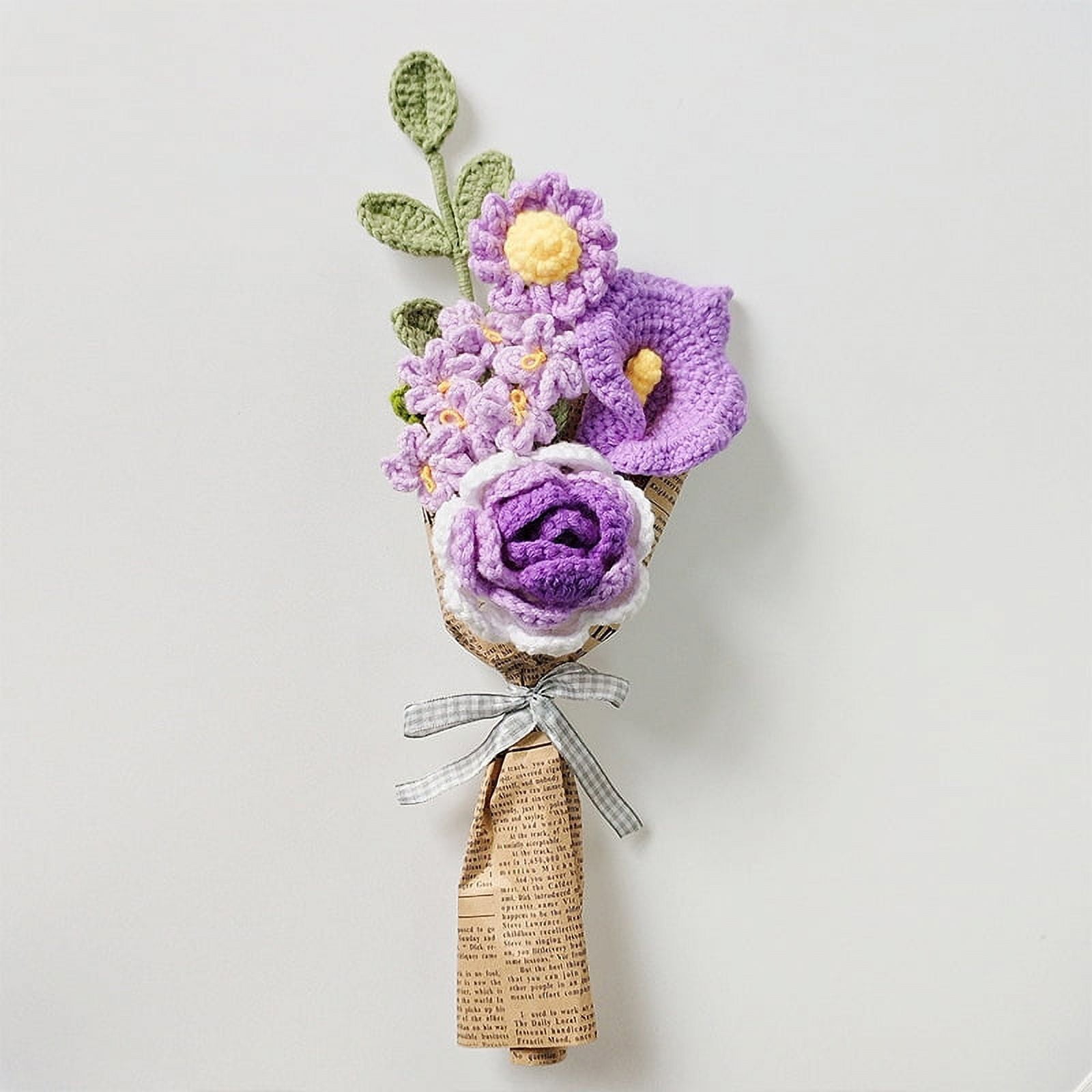 Nvzi Handmade Knitted Crochet Flower Bouquet Crocheted Rose Daisy ...