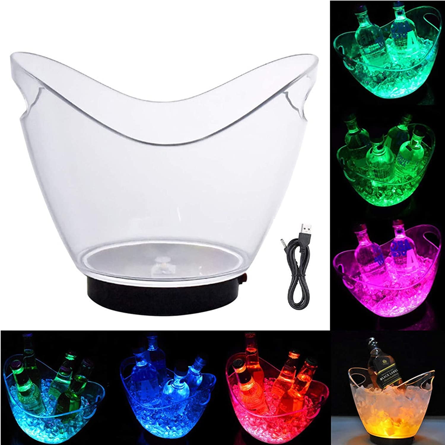 Nvzi LED Ice Buckets, Colors Changing Cooler Bucket Waterproof Ice ...