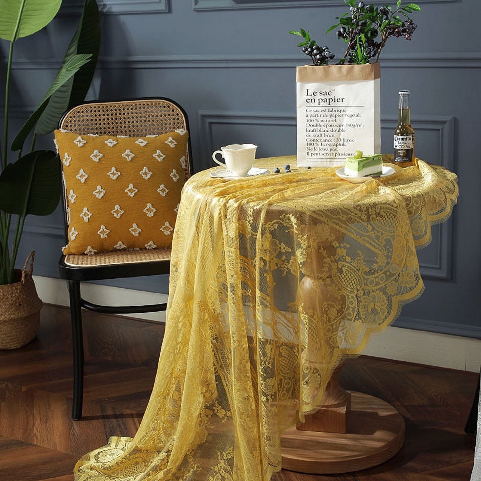 Nvzi Lace Elegant Round Tablecloth Vintage Embroidered Lace Overlay for ...