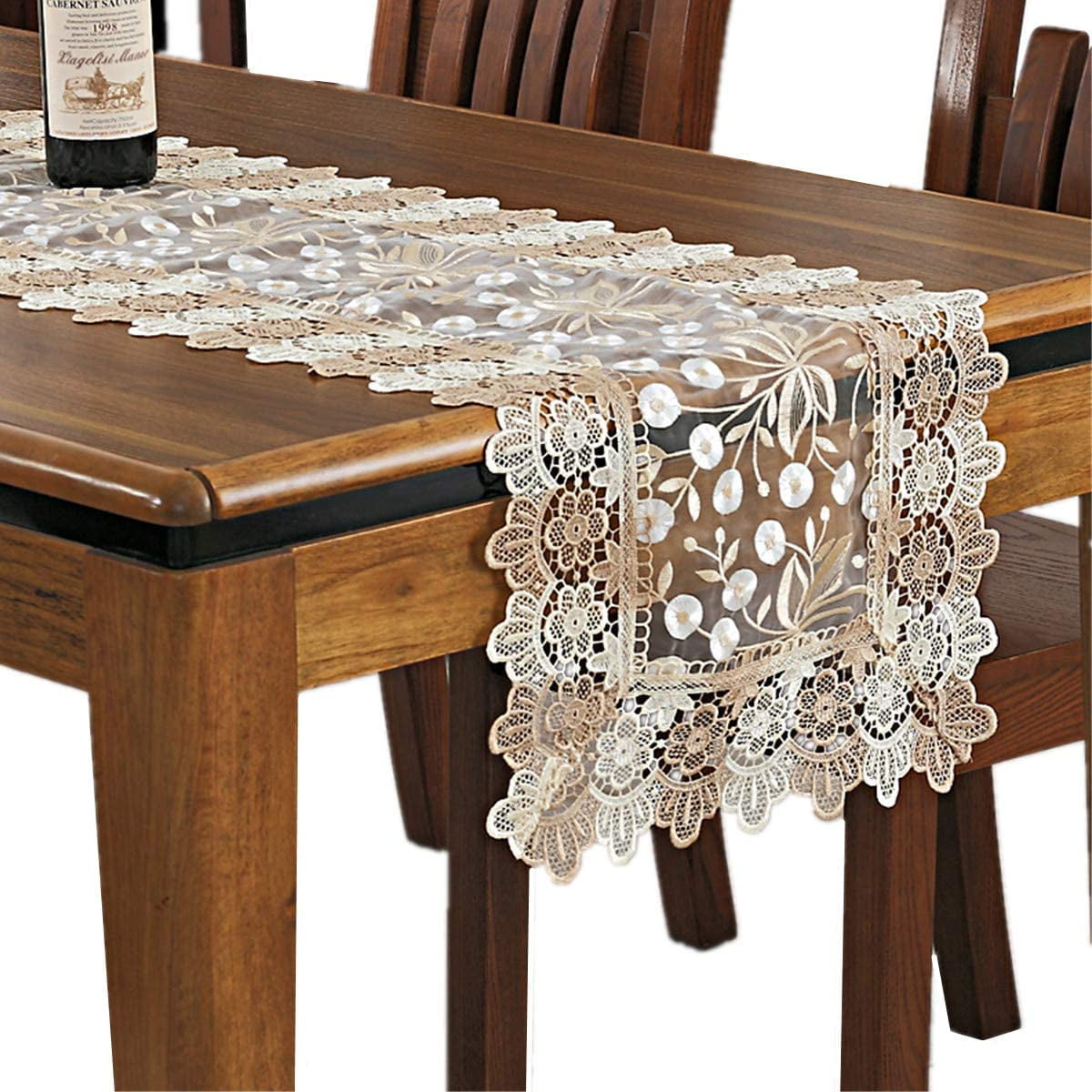 Nvzi Lace Floral Embroidery Table Runner, Polyester Rectangle ...