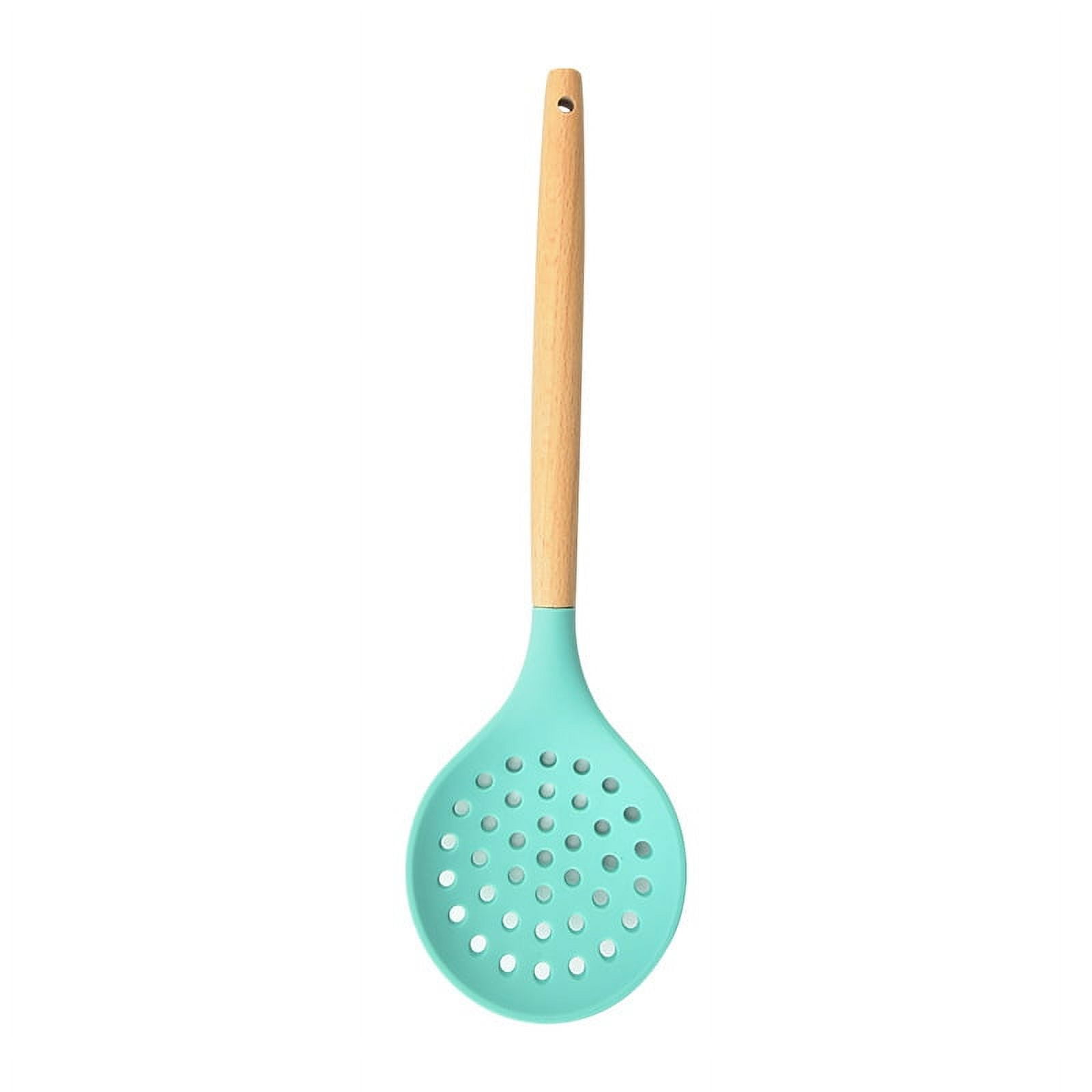 Nvzi Non-Stick Silicone Kitchen Utensils,Cooking Strainer Wooden Handle ...