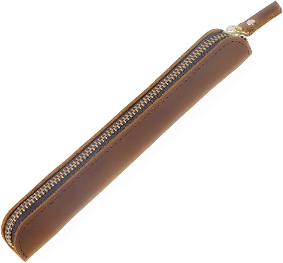 Nvzi Pen Pouch, Handmade Leather Pencil Bag Vintage Retro Zipper ...