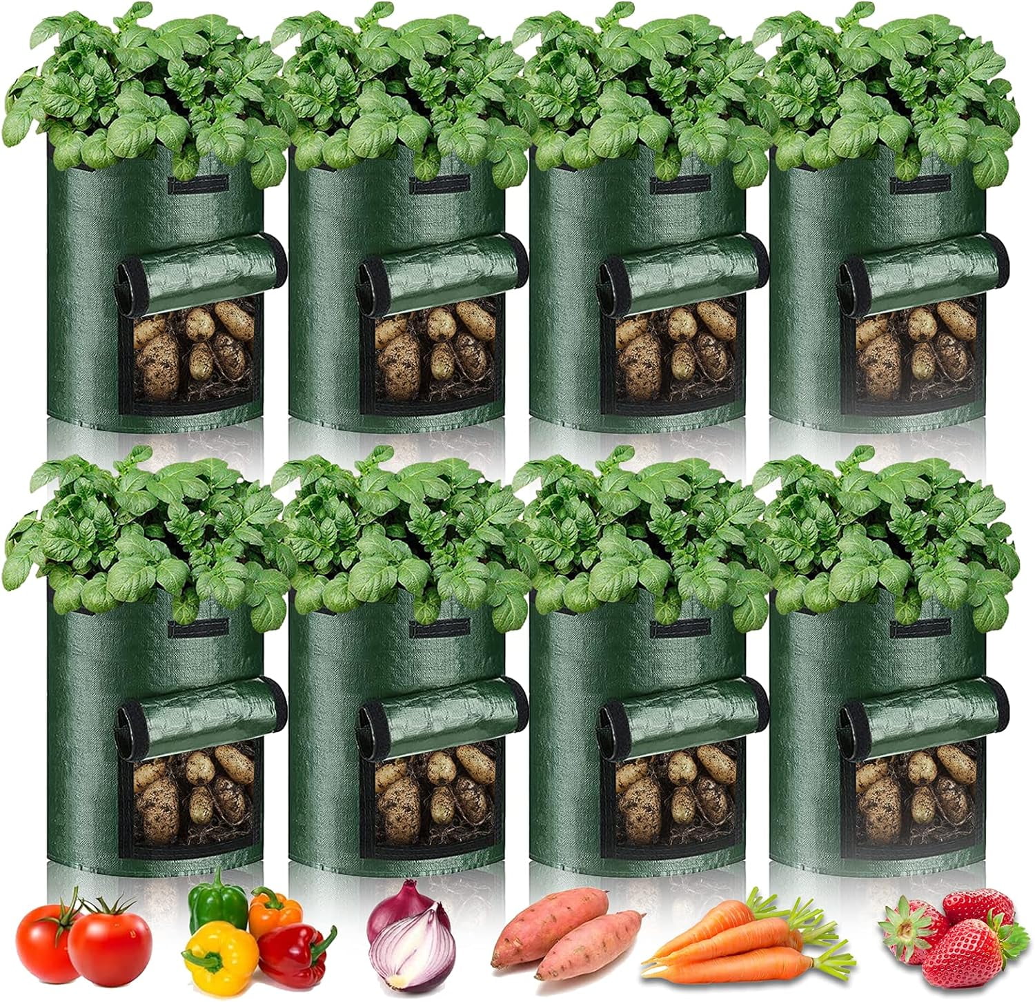 Nvzi Potato Grow Bags 10 Gallon-8 Packs, Garden Bags to Grow Vegetables ...