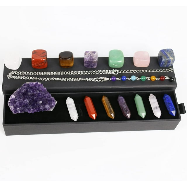 Nvzi Premium Crystals and Healing Stones Set in Display Box, Gemstones ...