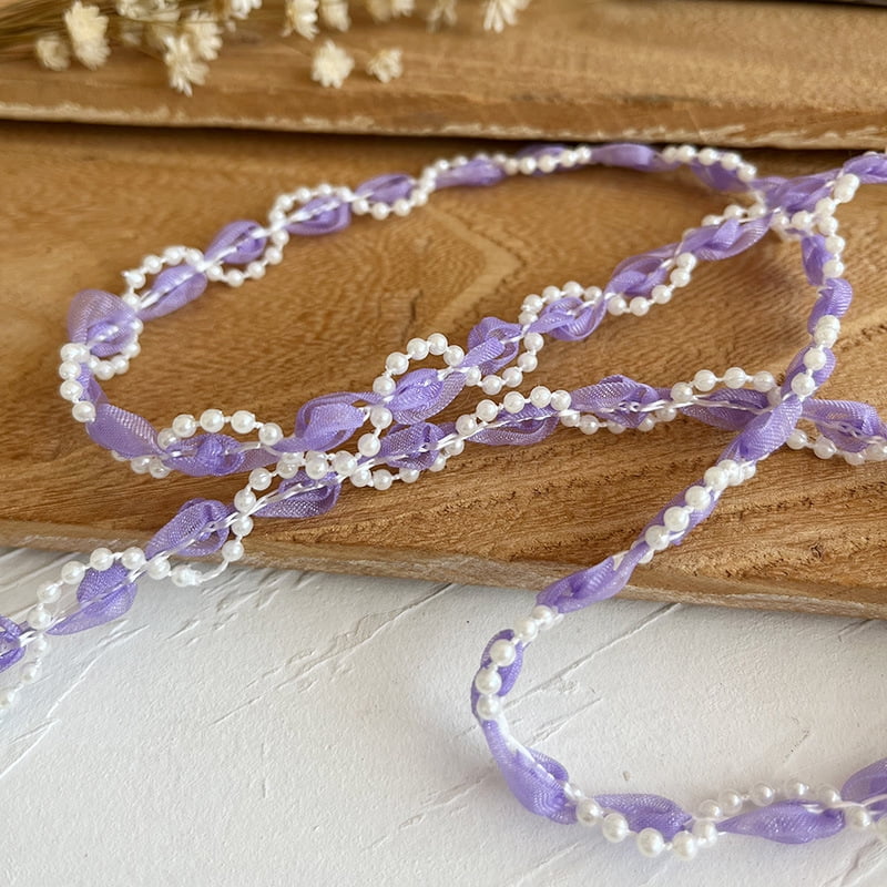 Nvzi Purple DIY handmade ribbon -1 piece, 5.47yd long, with pearl lace ...