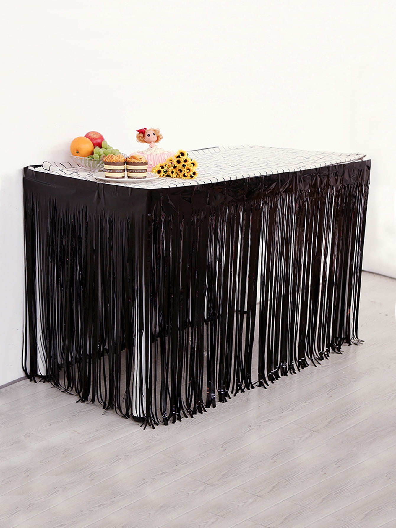 Nvzi Set of 5 Black 29x108 Inch (9 Feet Long) Metallic Foil Fringe ...