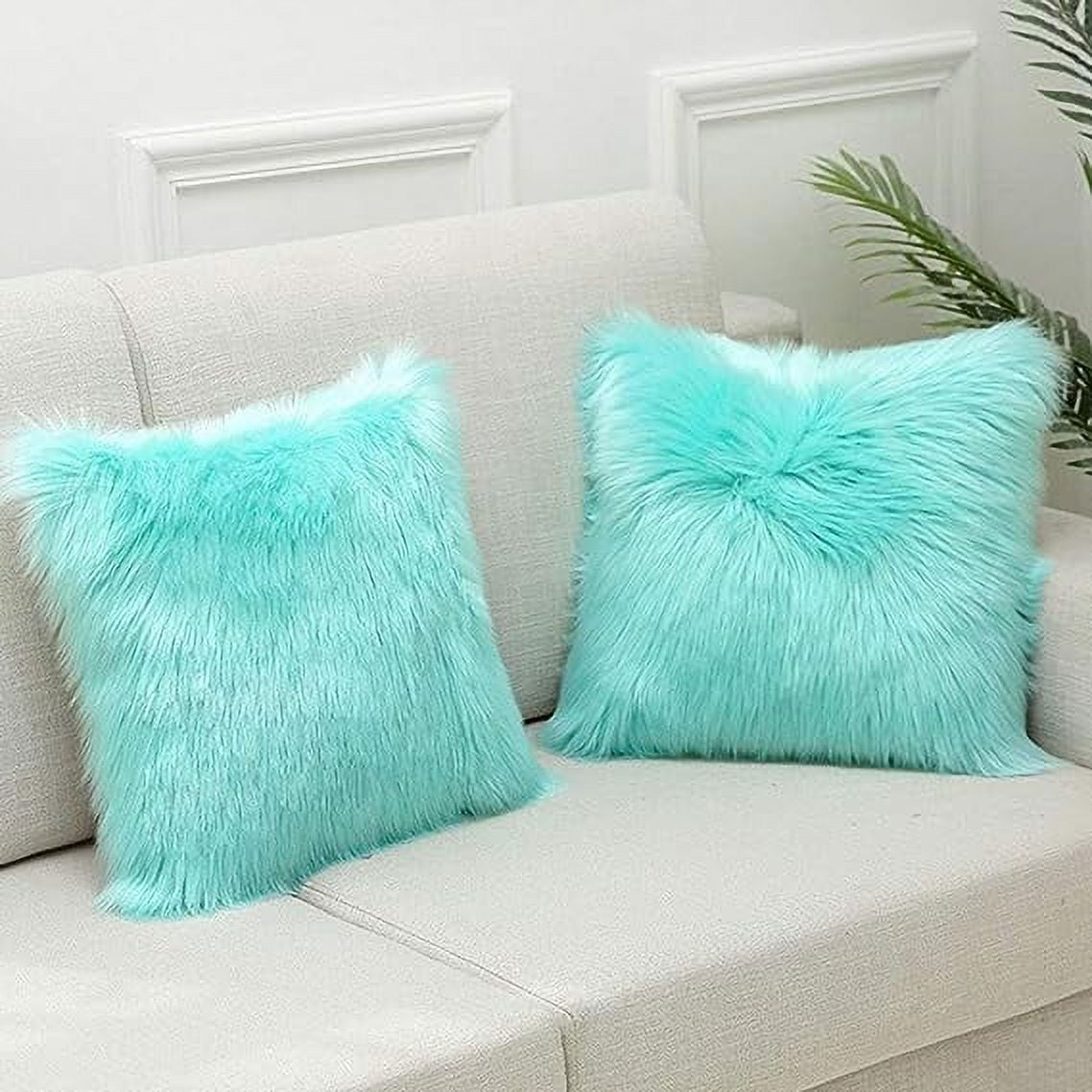 Nvzi Set of 2 Faux Fur Square Throw Pillow Covers Luxury Plush ...