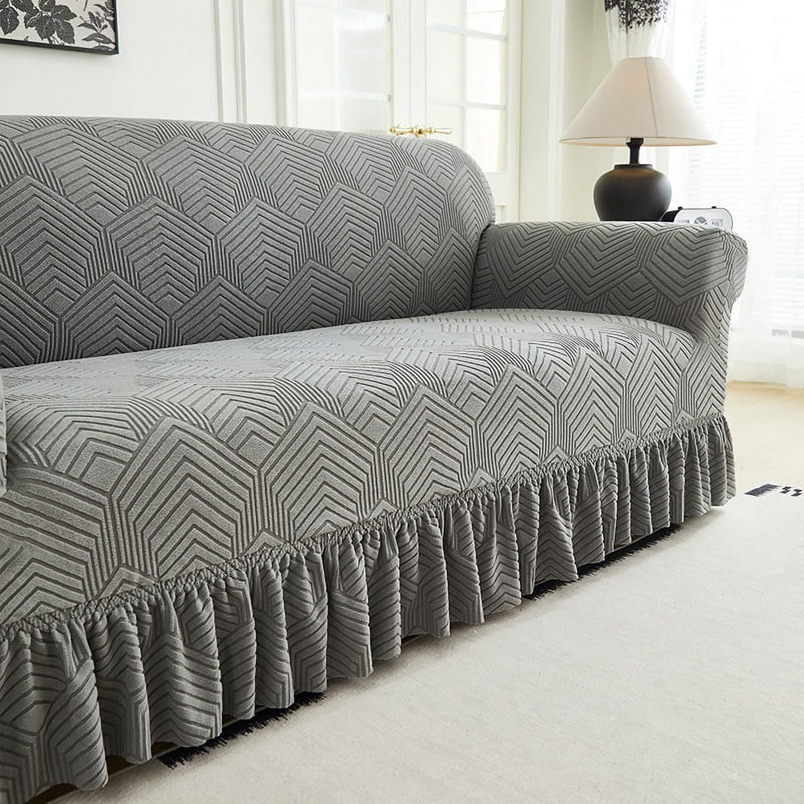 Military Green Couch Cover High Elastic L-shaped Sofa Cover With Skirt ...