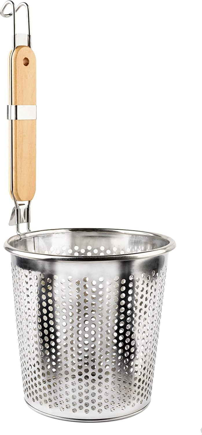 Nvzi Stainless Steel Food Strainer Colander with Wooden Hook Handle ...