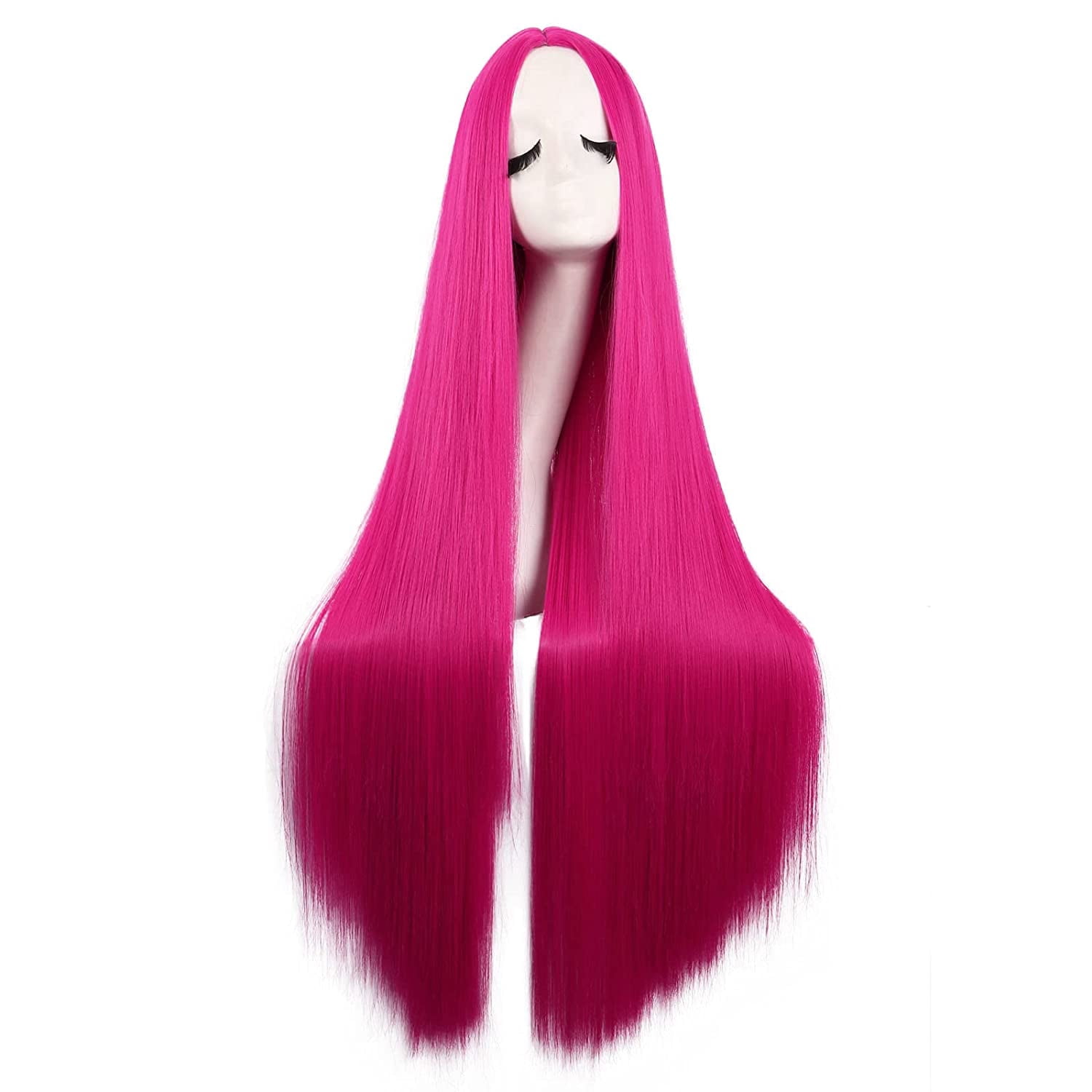 Nvzi-c Super Long 100CM Straight Wig No Bangs Middle Parted Rose ...