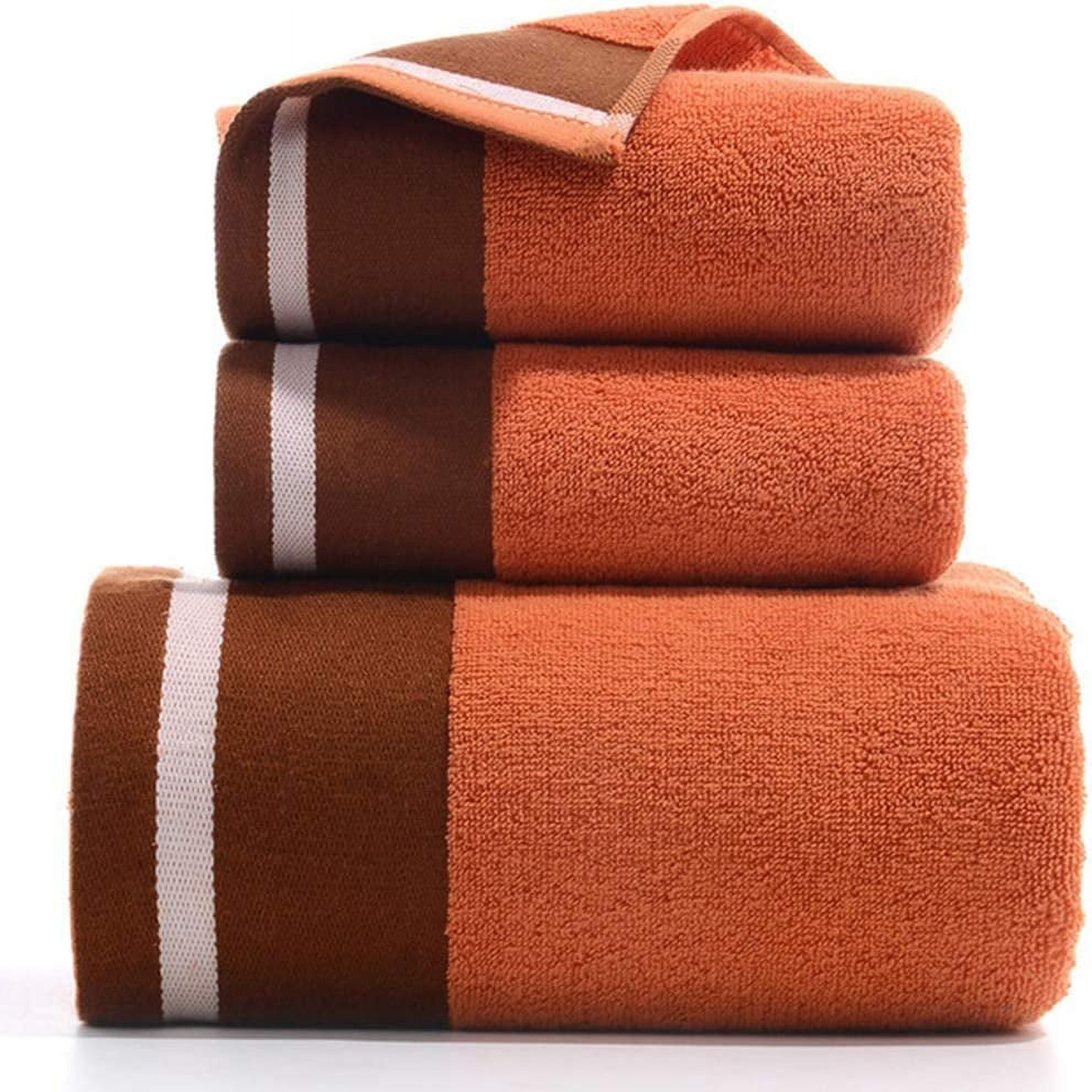 NVZI Super Soft Egyptian Cotton Towel Set, 3 Piece, Orange, Absorbent ...