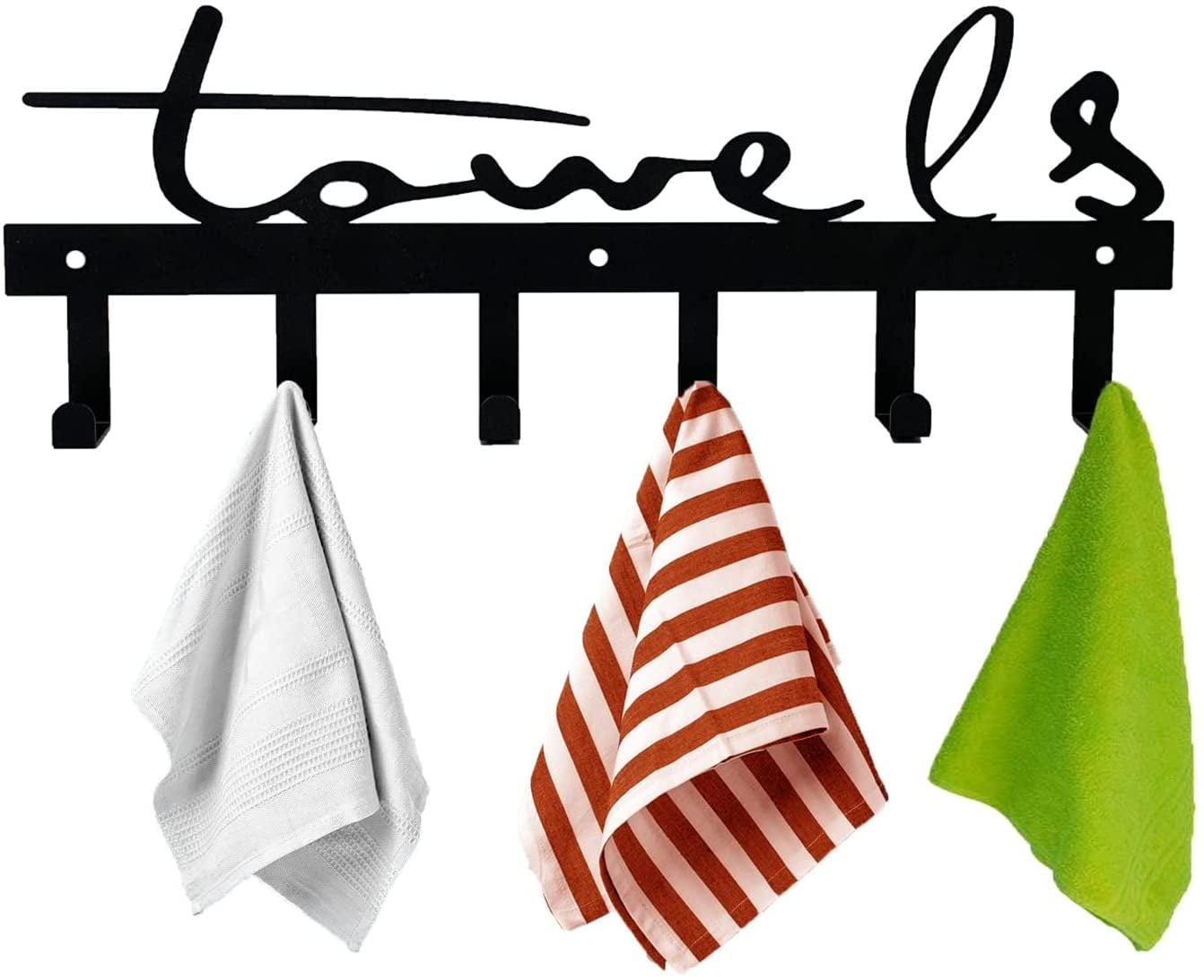 Nvzi Towel Rack 6 Hooks Black Sandblasted Bathrobe Hooks Wall Mounted ...