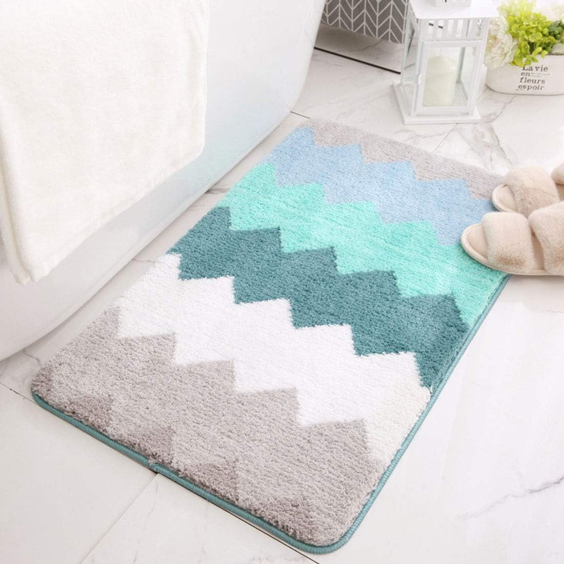 Nvzi Wave Pattern Bathroom Rug Non Slip Bath Mat for Bathroom Water ...