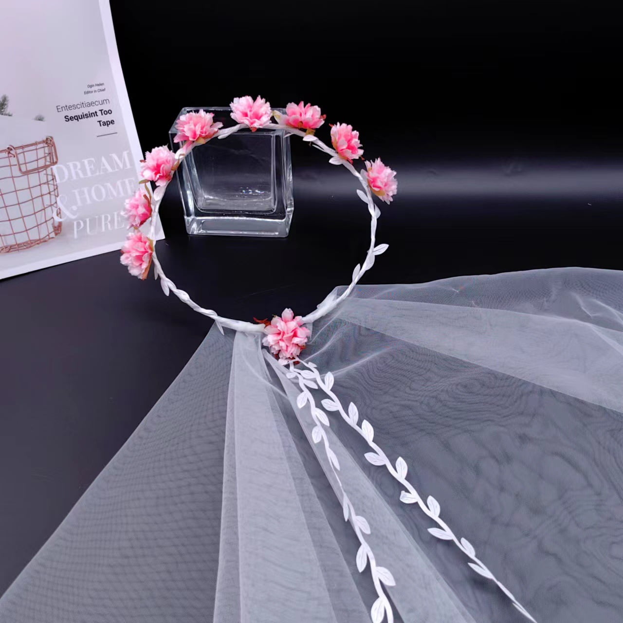 Nvzi Wedding Bridal Veil Floral Garland Veil Flower Crown Veil Boho ...