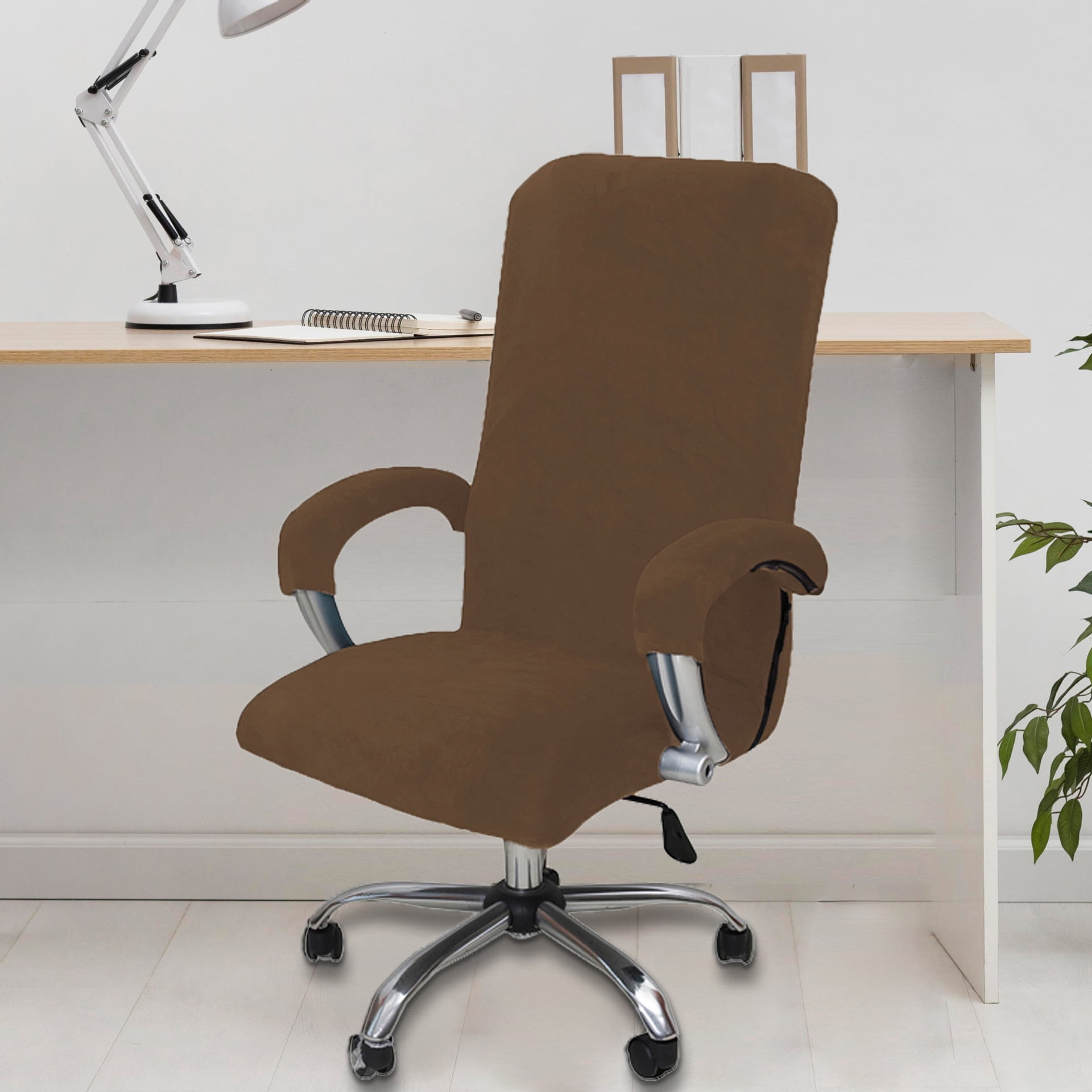 Nvzi-a Brown elvet Office Chair Cover with Arm Covers Stretch Computer ...
