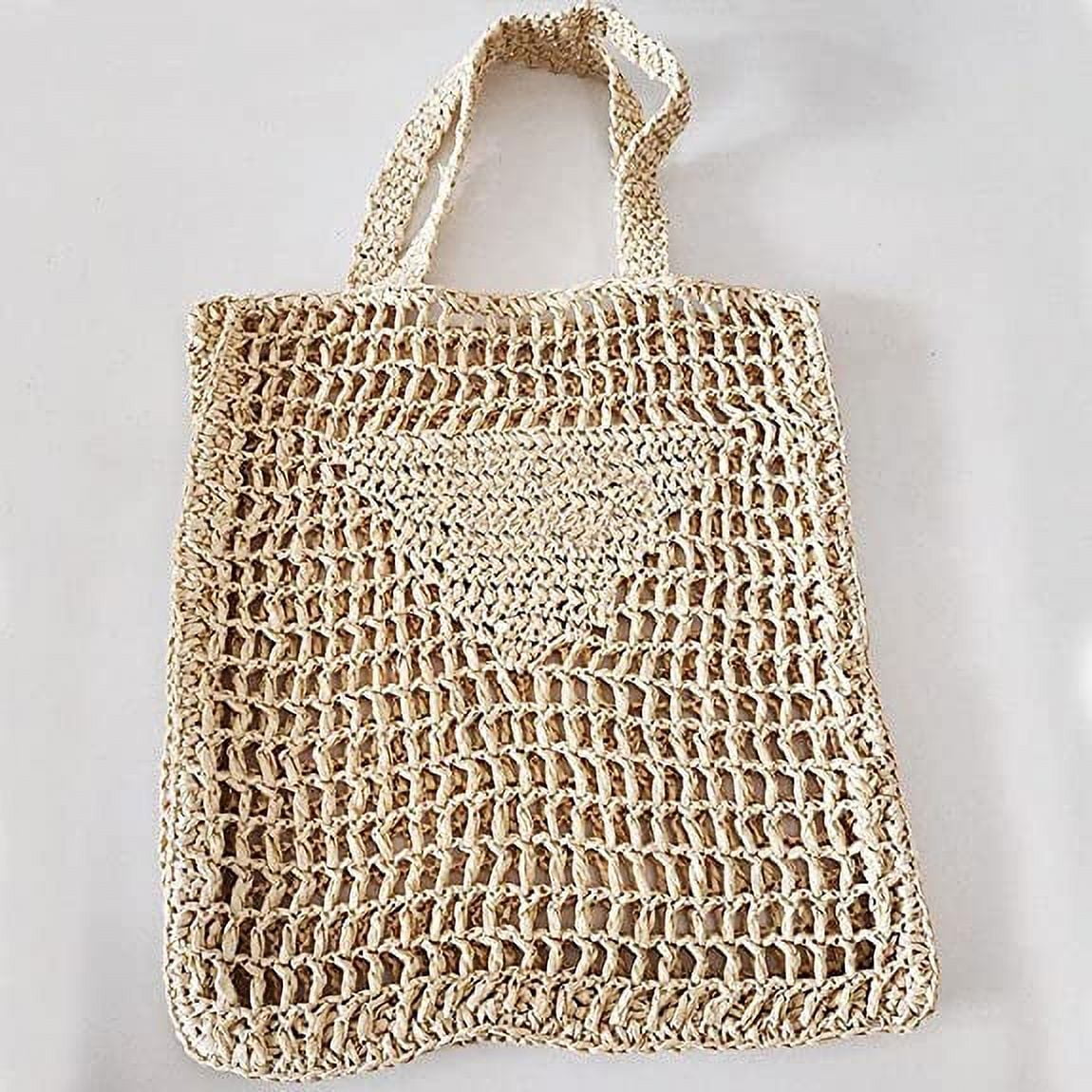 Nvzi-a Handmade Straw Bag,Travel Beach Fishing Mesh Bag, Straw Woven ...