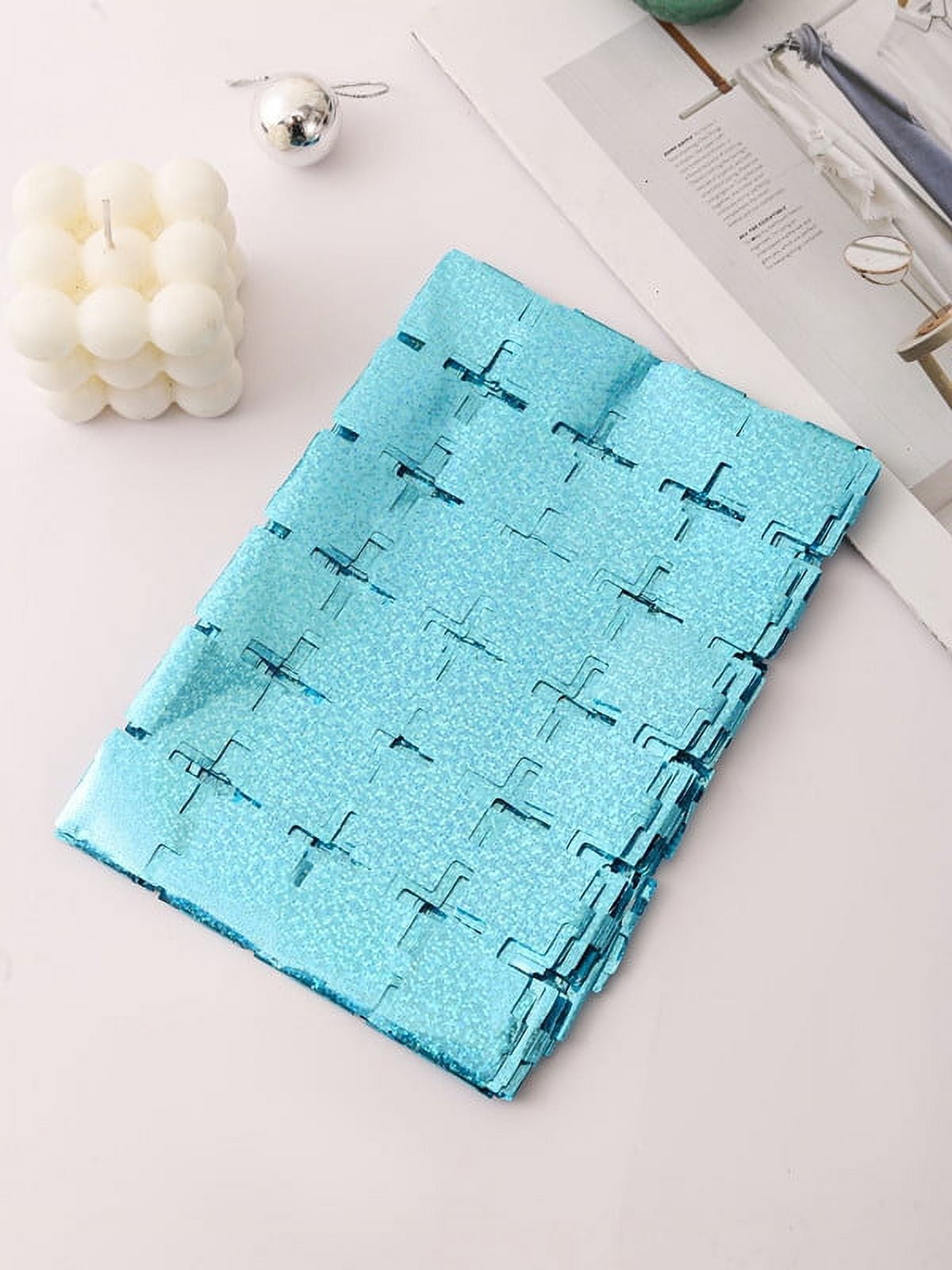 Nvzi -b 2 Pack Light Blue Small Squares Foil Curtain Backdrop, 3.28Ft x ...