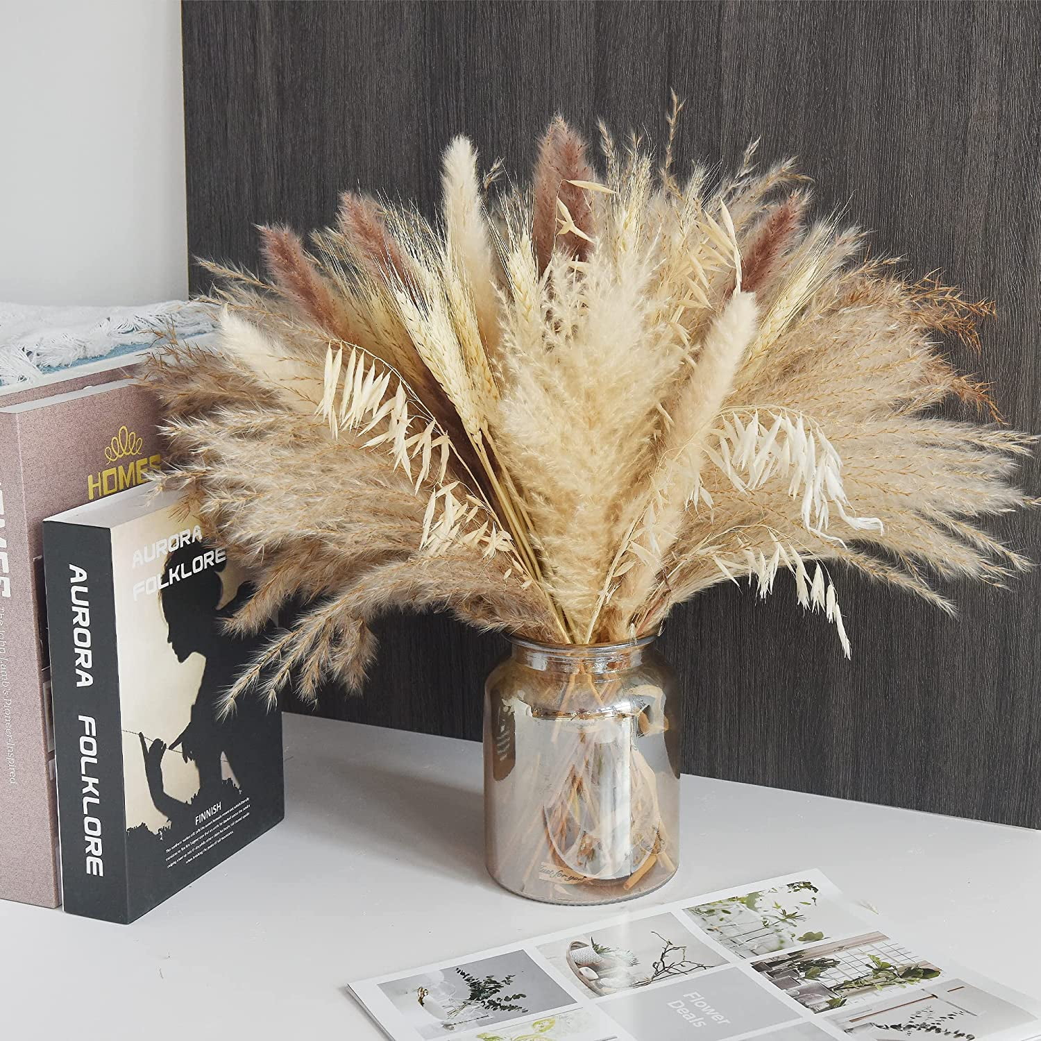 Nvzi -b 65 Pcs Pampas Grass,17"/43cm Natural Dried Pampas Grass Decor ...