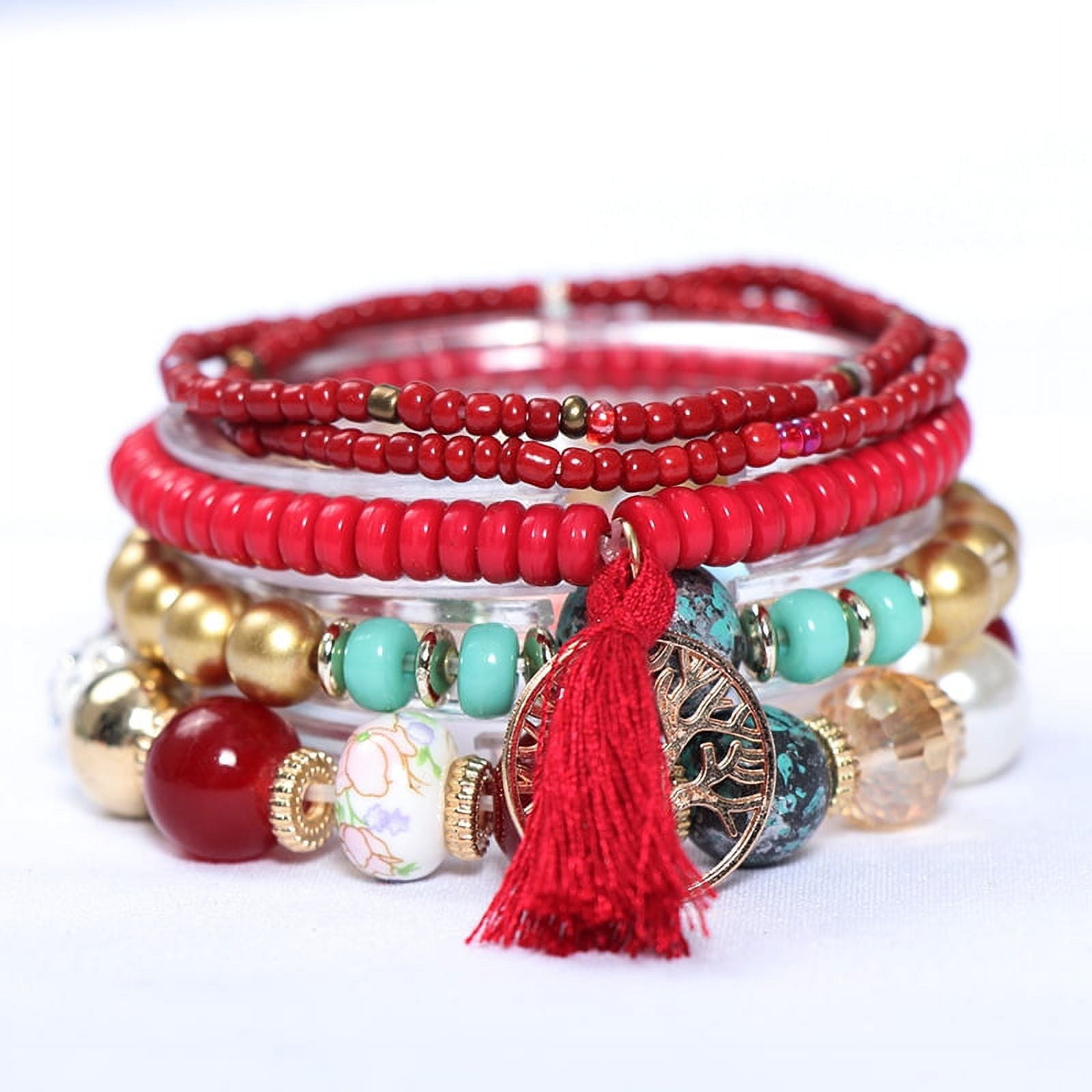Nvzi -b Bohemian Layered Beaded Stretch Stackable Bracelet Multi-Color ...