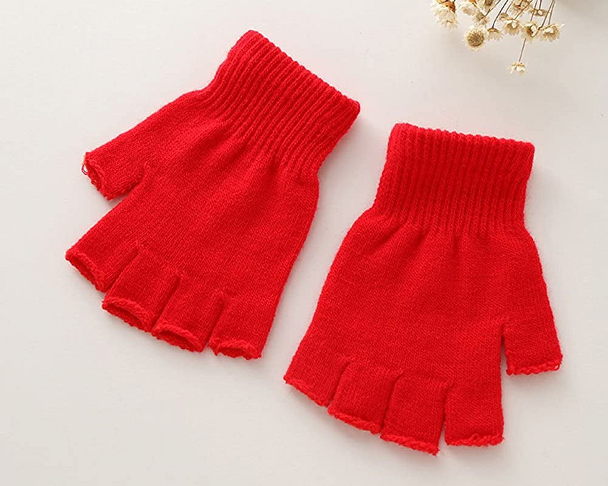Nvzi -b Boys' and Girls' Solid Knitted Half Finger Mittens Typing ...