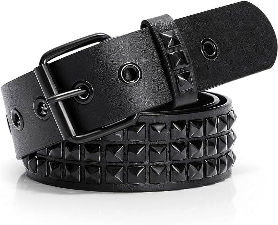 Nvzi -b Punk Leather Belt,Women Men Goth Pyramid Studded Square Beads ...