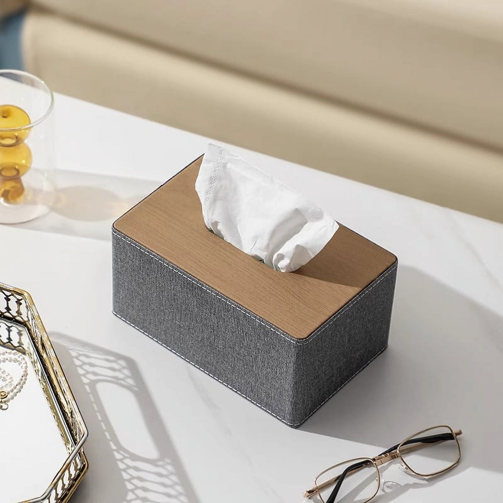 Nvzi -b Tissue Box Cover, Leather Tissue Box Holder, Rectangular Tissue ...