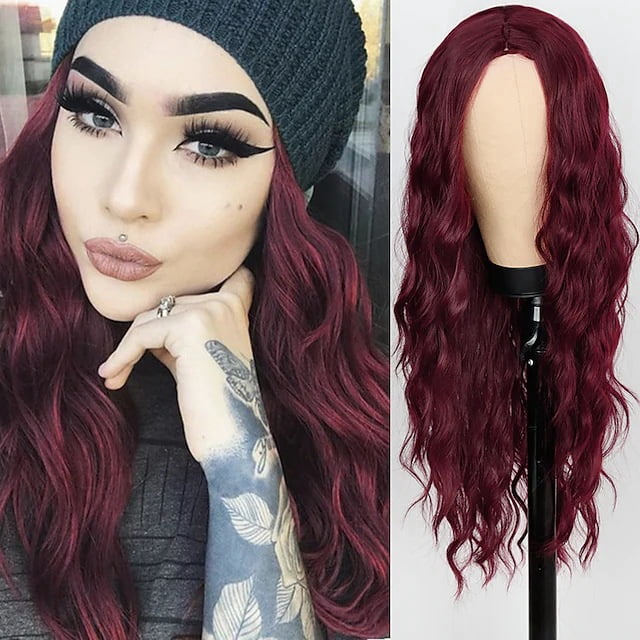 Nvzi -b Wavy Wig No Bangs Middle Parted Cosplay Hair for Daily Party(25 ...