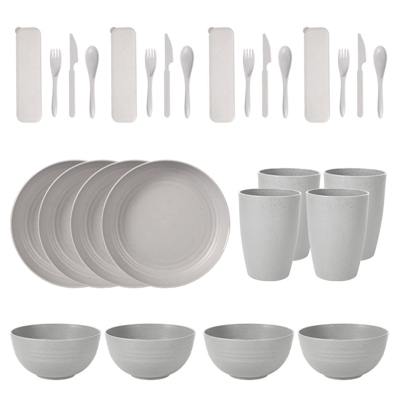 Nvzi-c 28pcs Wheat Straw Dinnerware Sets for 4 - Lightweight ...