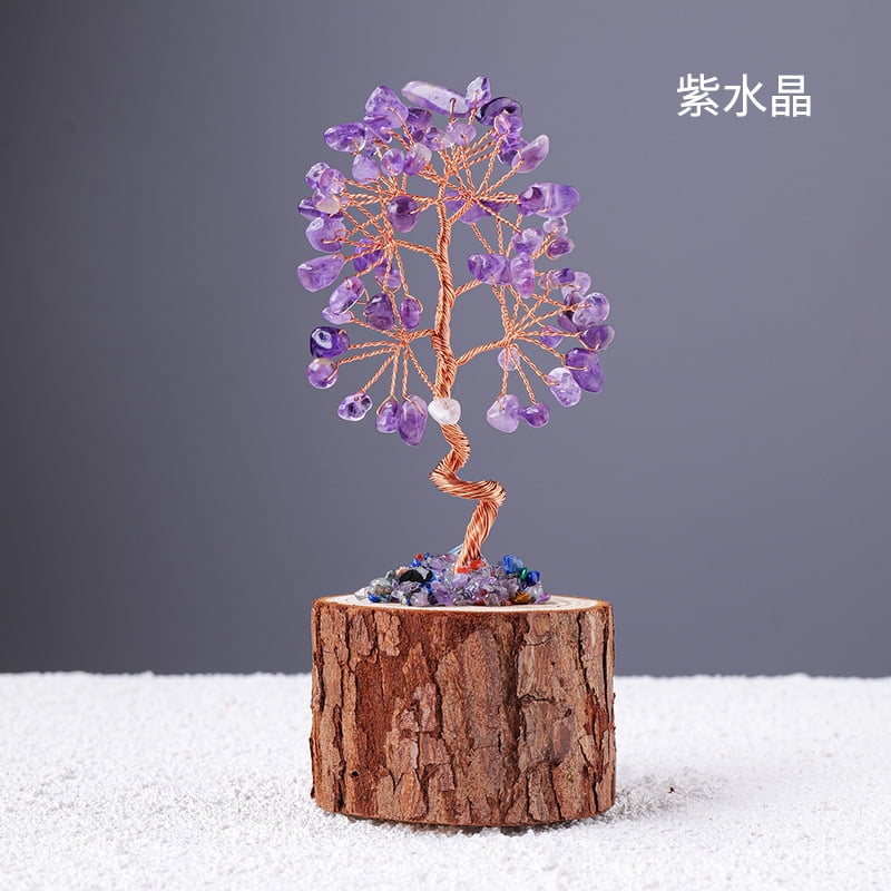 Nvzi-c Natural Crystal Crushed Stone Wooden Pile Base Fortune Tree ...
