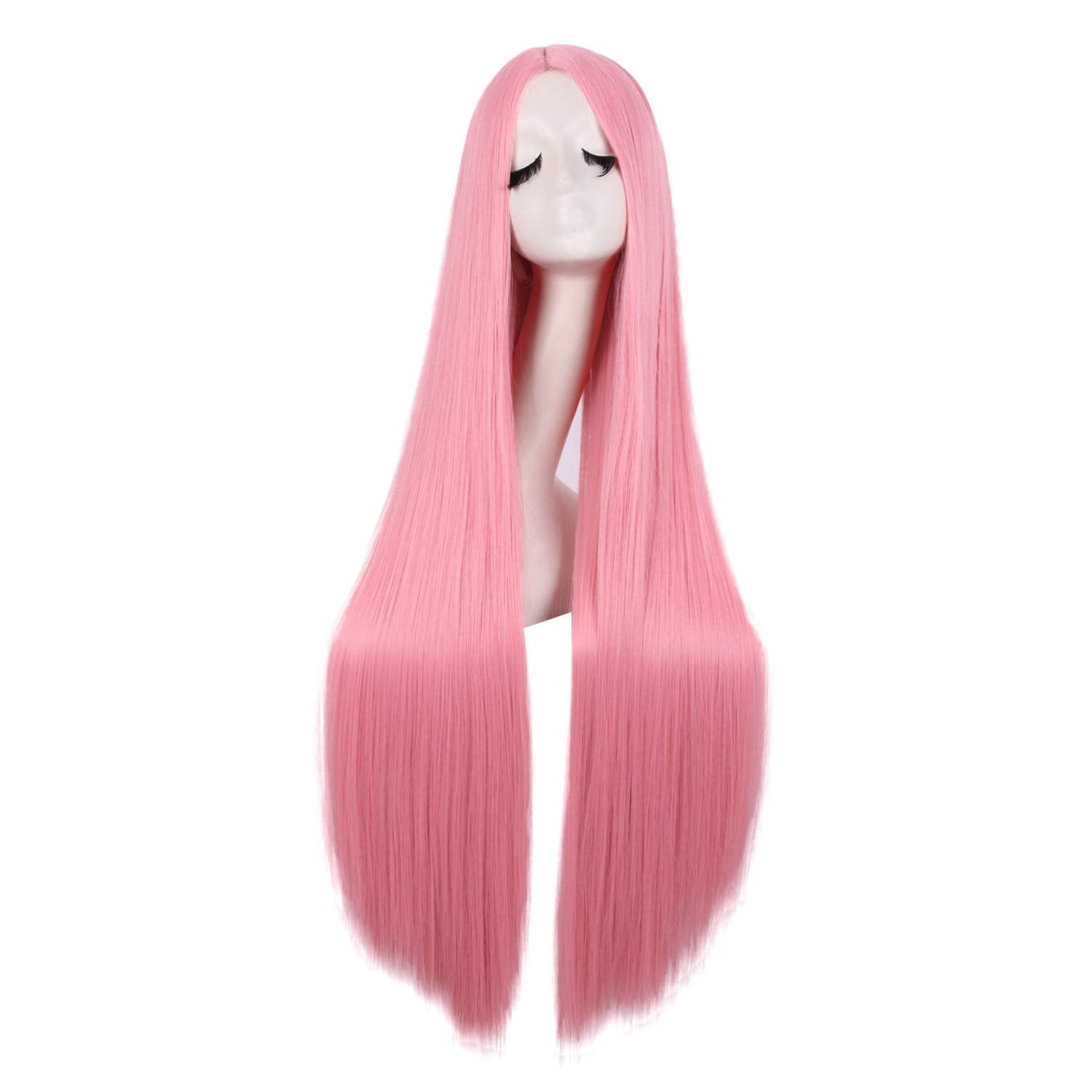 Nvzi-c Super Long 100CM Straight Wig No Bangs Middle Parted Rose ...
