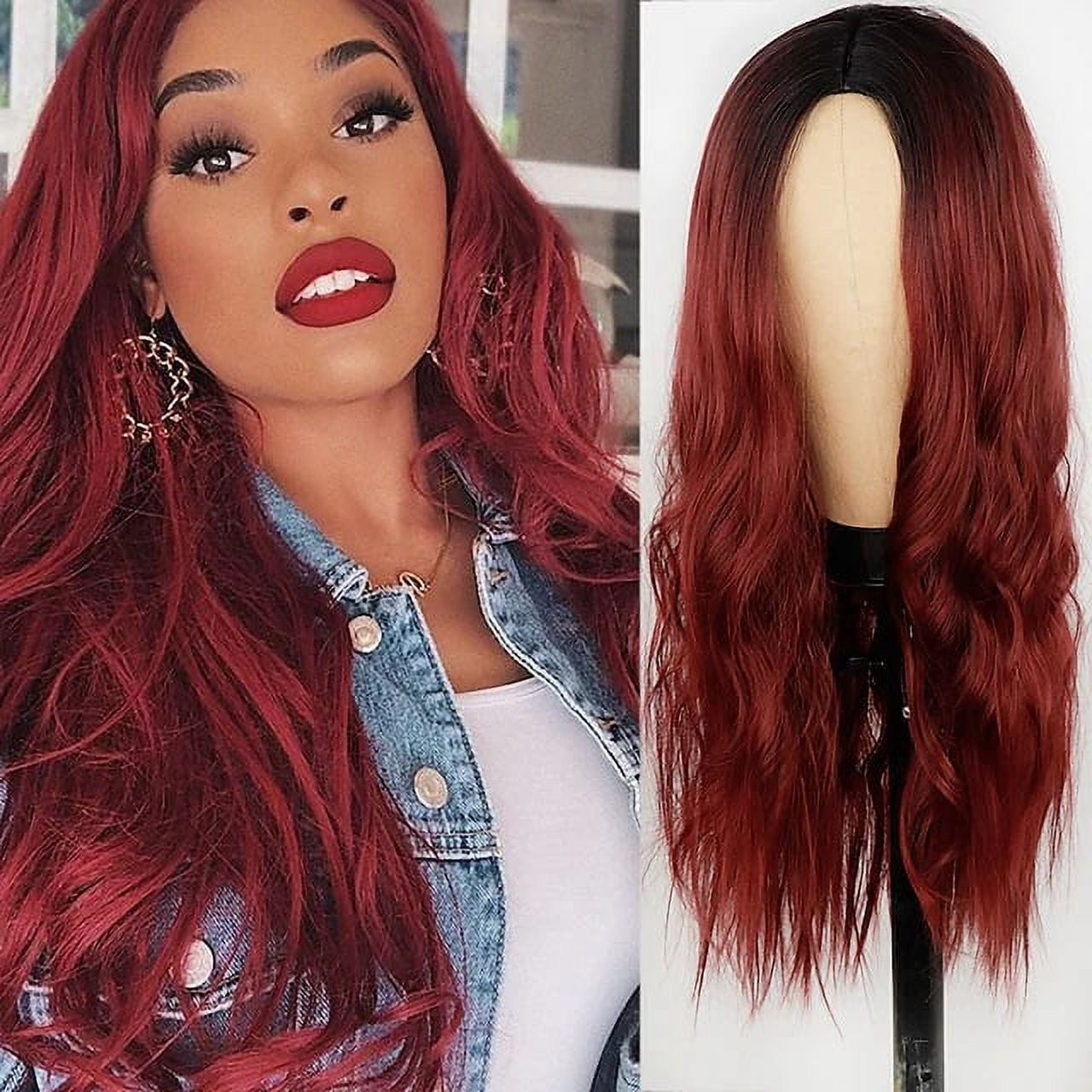 Nvzi-c Wavy Wig No Bangs Middle Parted Cosplay Hair for Daily Party(25 ...