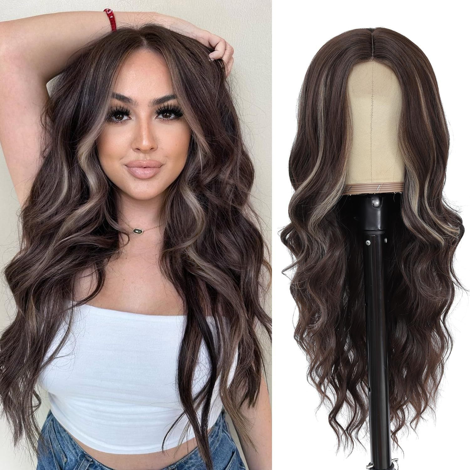 Nvzi-c Wavy Wig No Bangs Middle Parted Cosplay Hair for Daily Party(25 ...