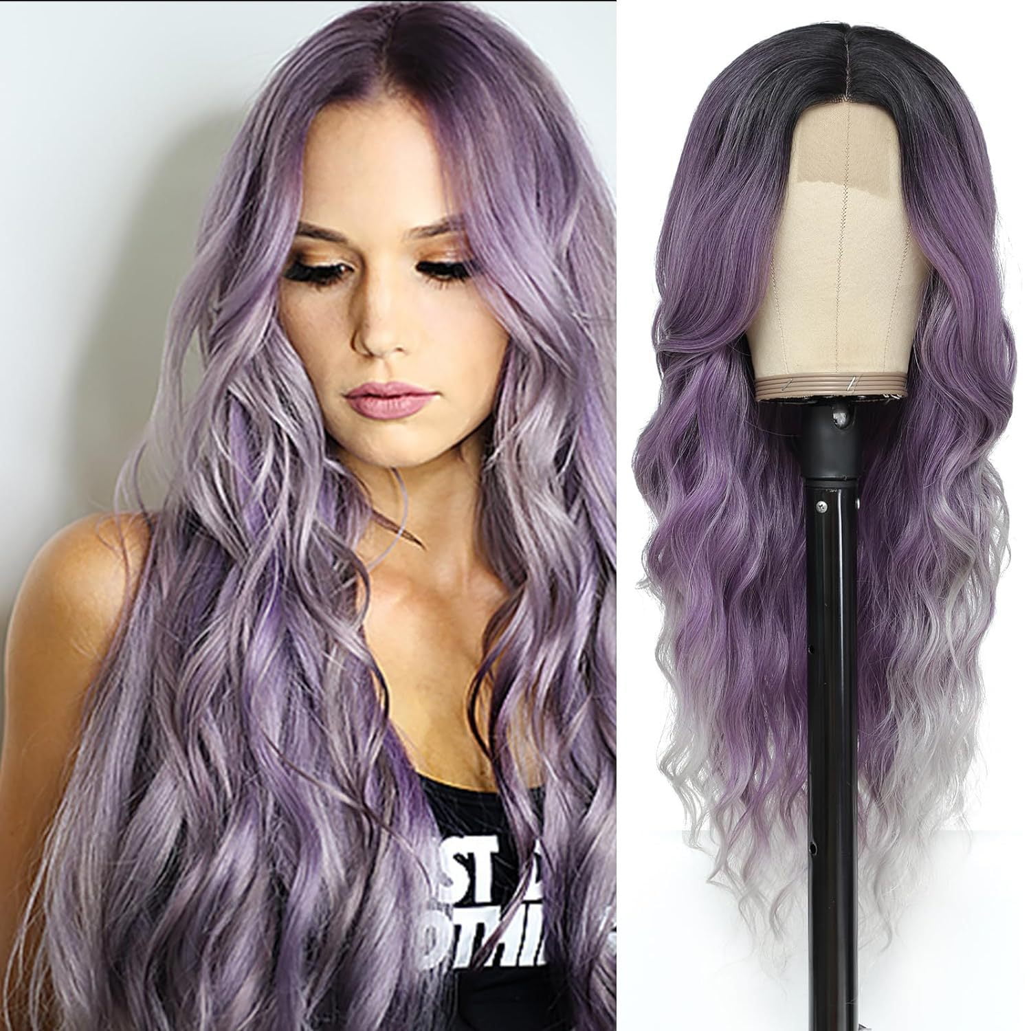 Nvzi-c Wavy Wig No Bangs Middle Parted Cosplay Hair for Daily Party(25 ...
