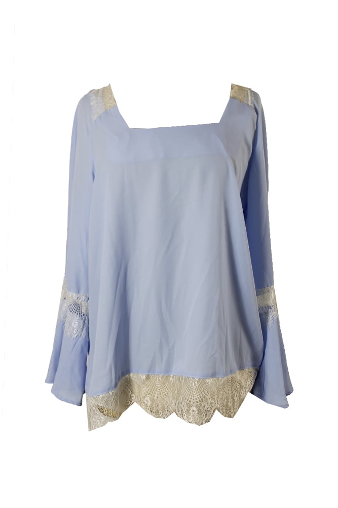 Ny Collection Light Blue Lace Trim Peasant Top XS - Walmart.com