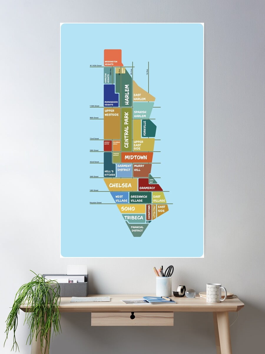 Nyc Neighborhoods Poster Wall Art, Modern Wall Decor For Living Room ...