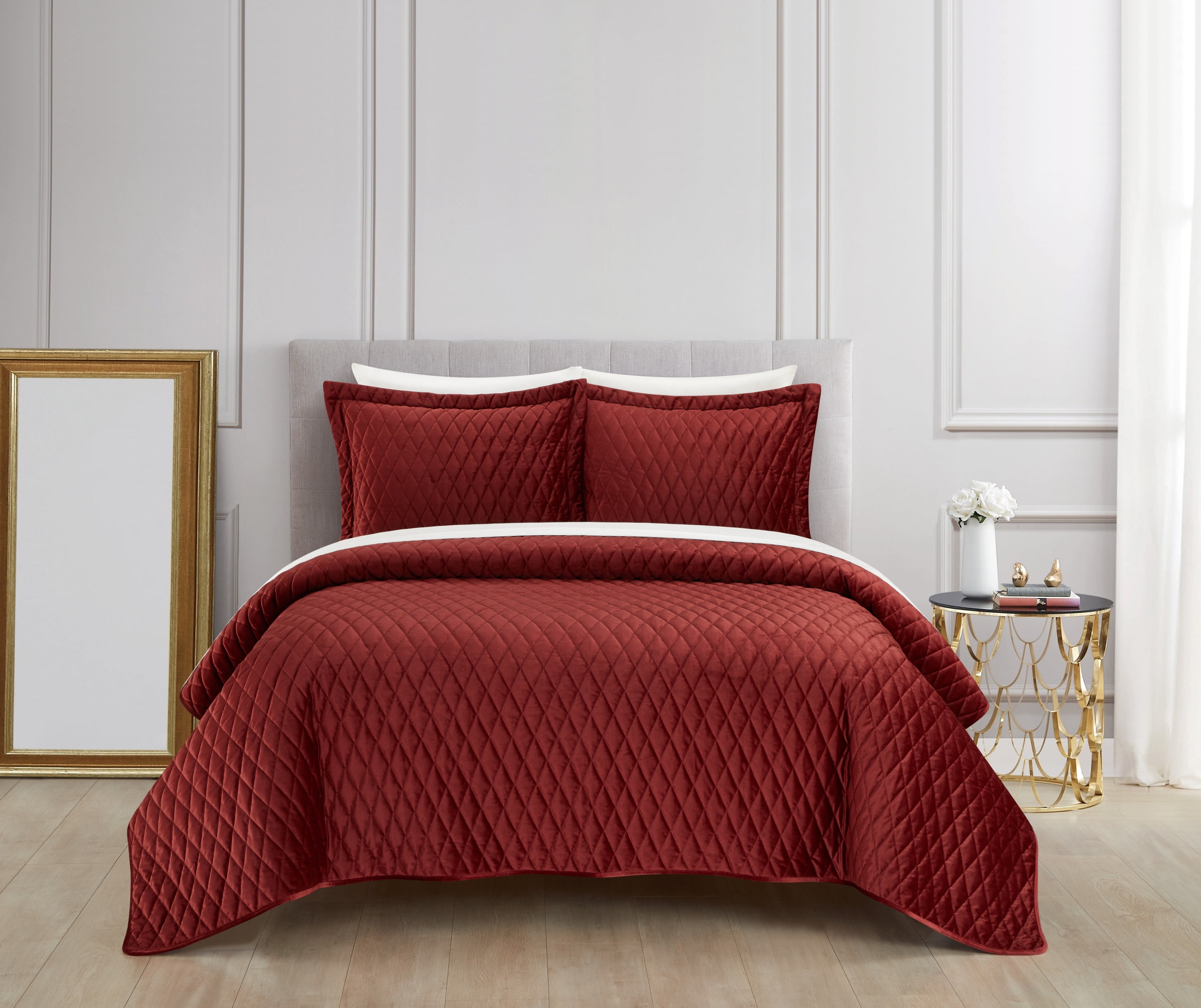 NY&C Home Wafa 3-Piece Geometric Quilt Set, King, Brick - Walmart.com