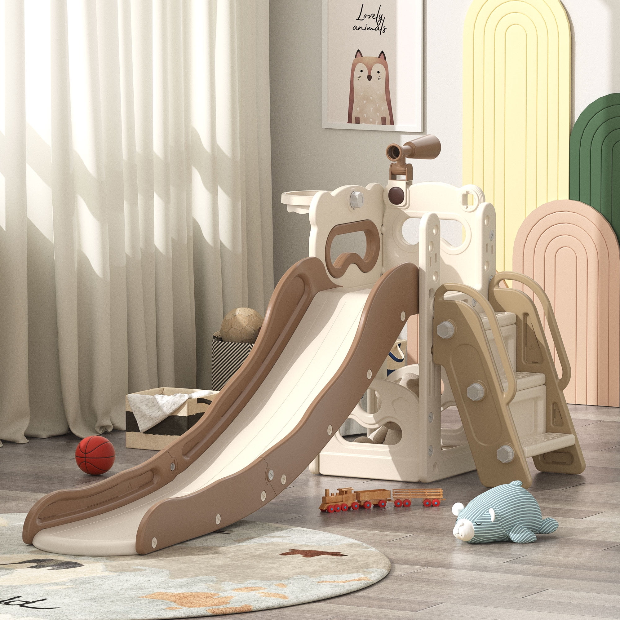 Nyeekoy 5-in-1 Kids Slide, Freestanding Toddler Slide Climber Playset ...
