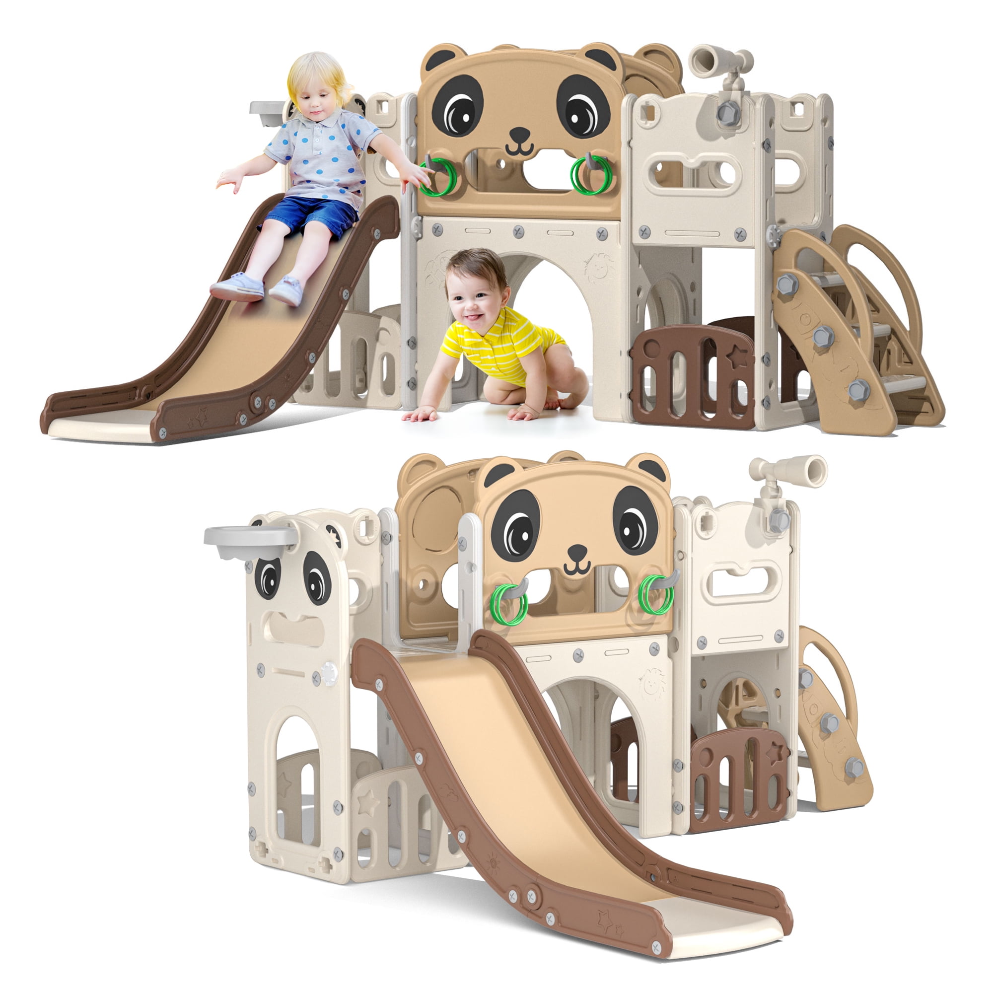 Nyeekoy 7-in-1 Kids Playset, Toddler Slide with Basketball Game ...