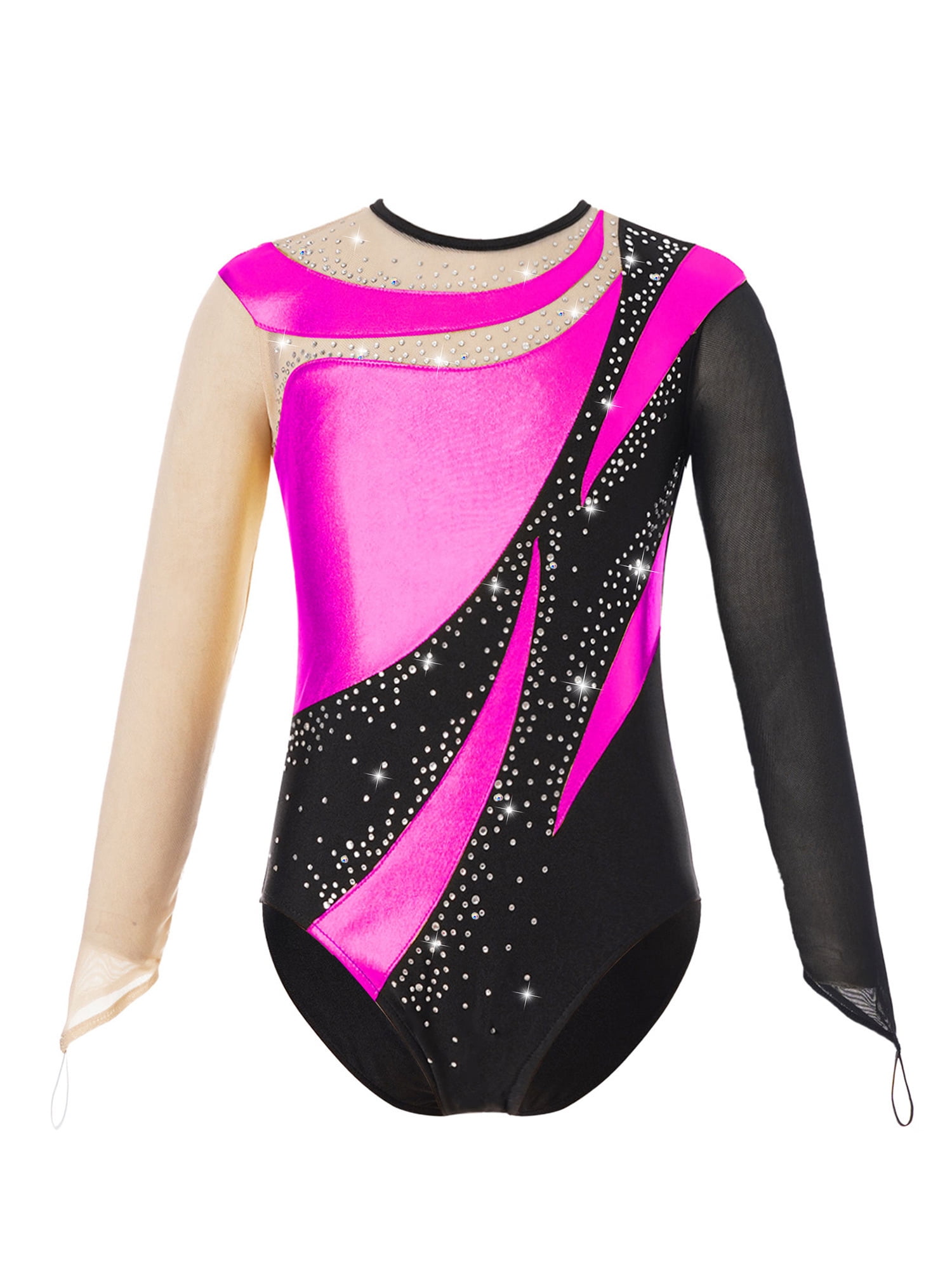Nyeemya Gymnastics Leotards for Girls Metallic Sparkly Rhinestone Long ...