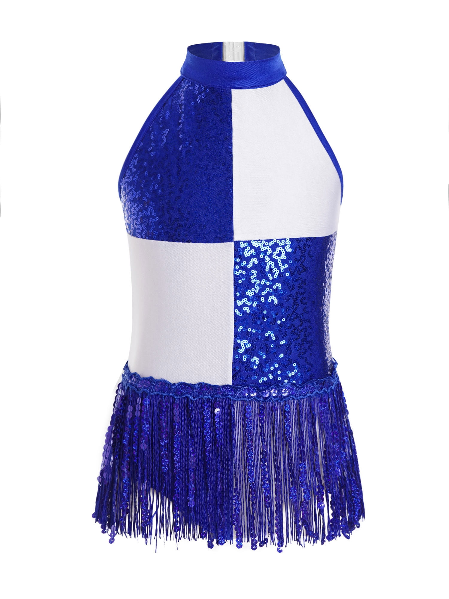 Nyeemya Kids Girls Color Block Latin Dance Leotard Shiny Sequins Tassel ...
