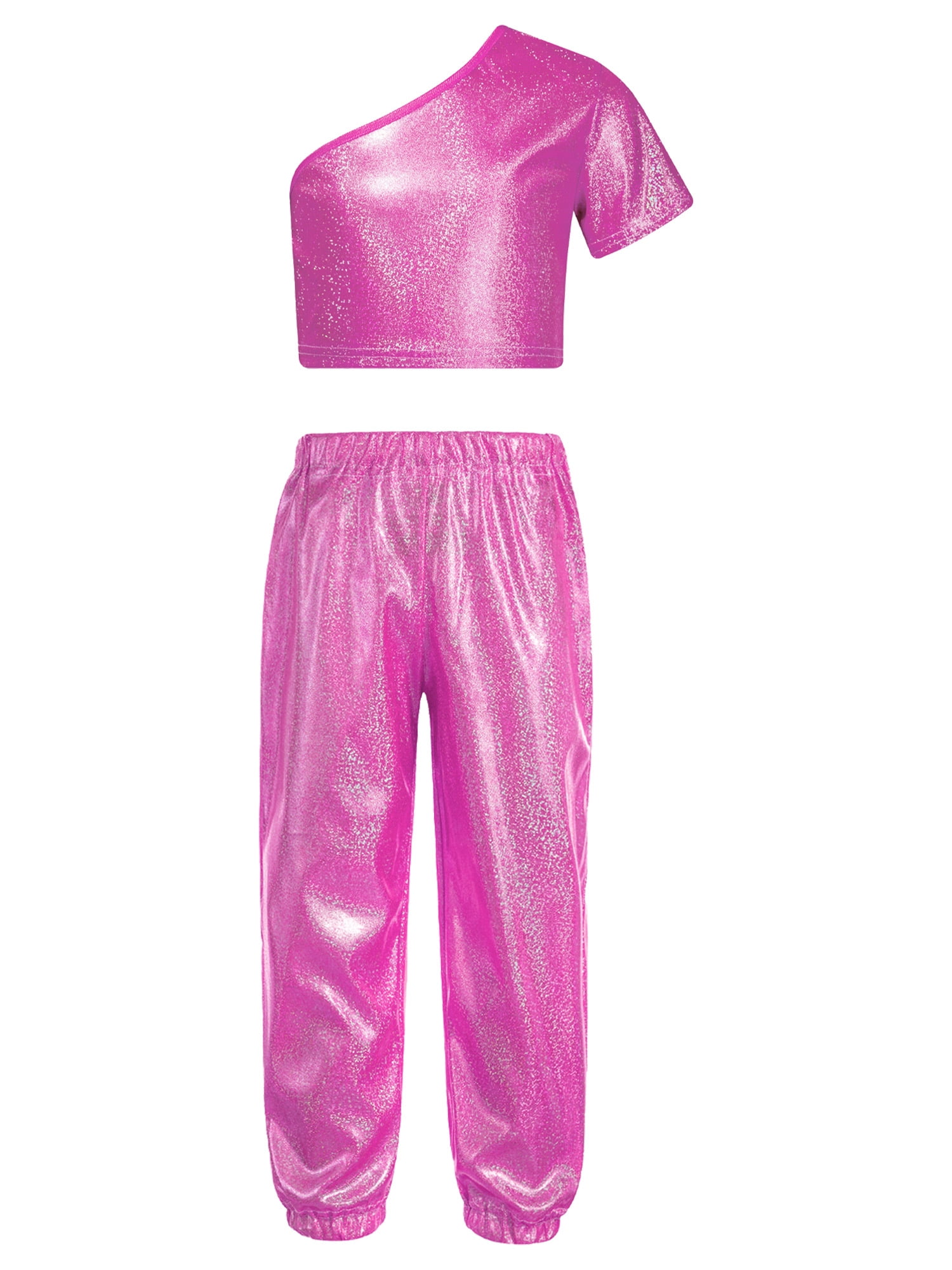 Nyeemya Kids Girls Metallic Jazz Hip Hop Dance Costumes One Shoulder ...