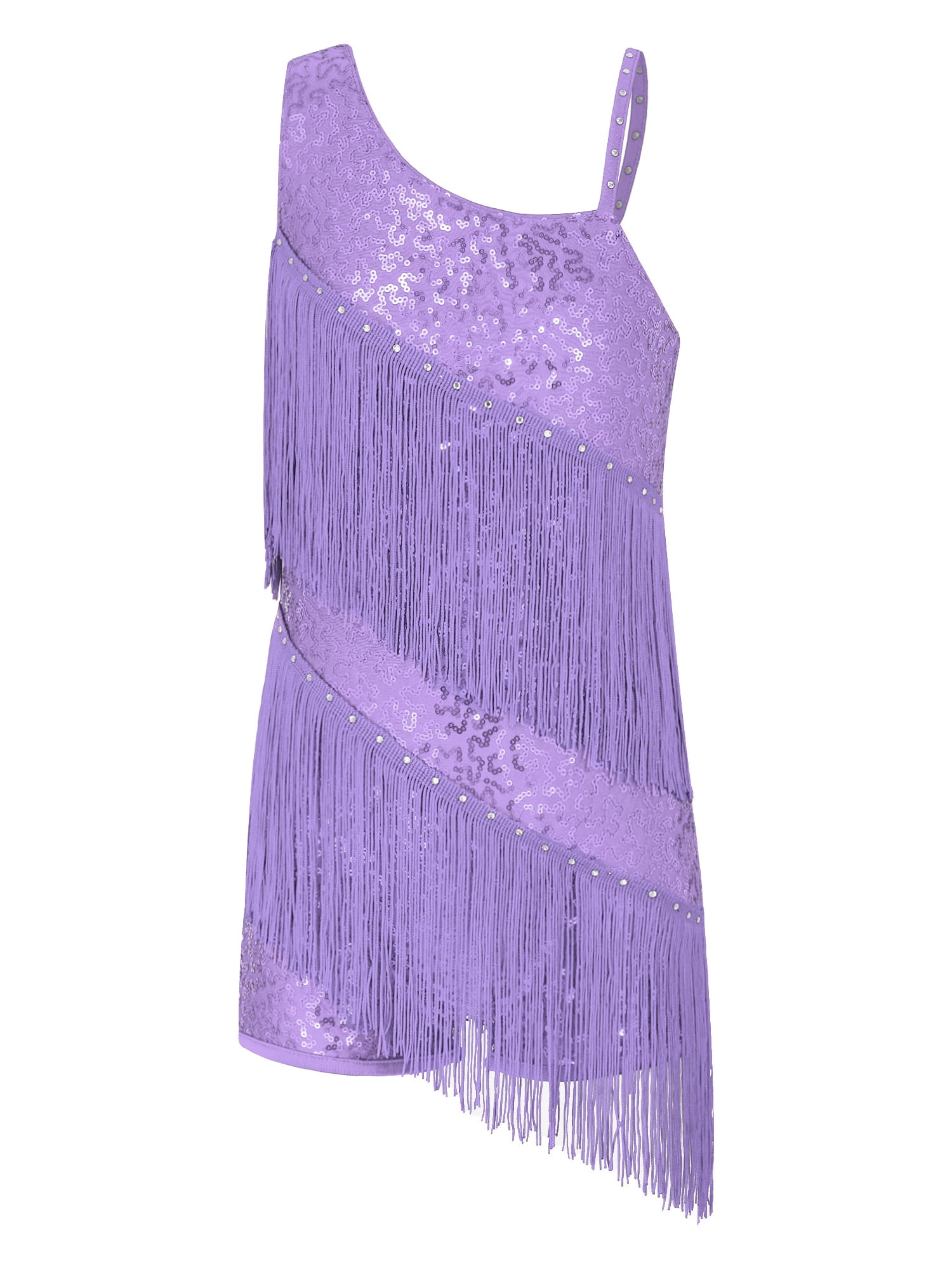Nyeemya Kids Girls Shiny Fringe Tassels Latin Ballet Skating Dress ...
